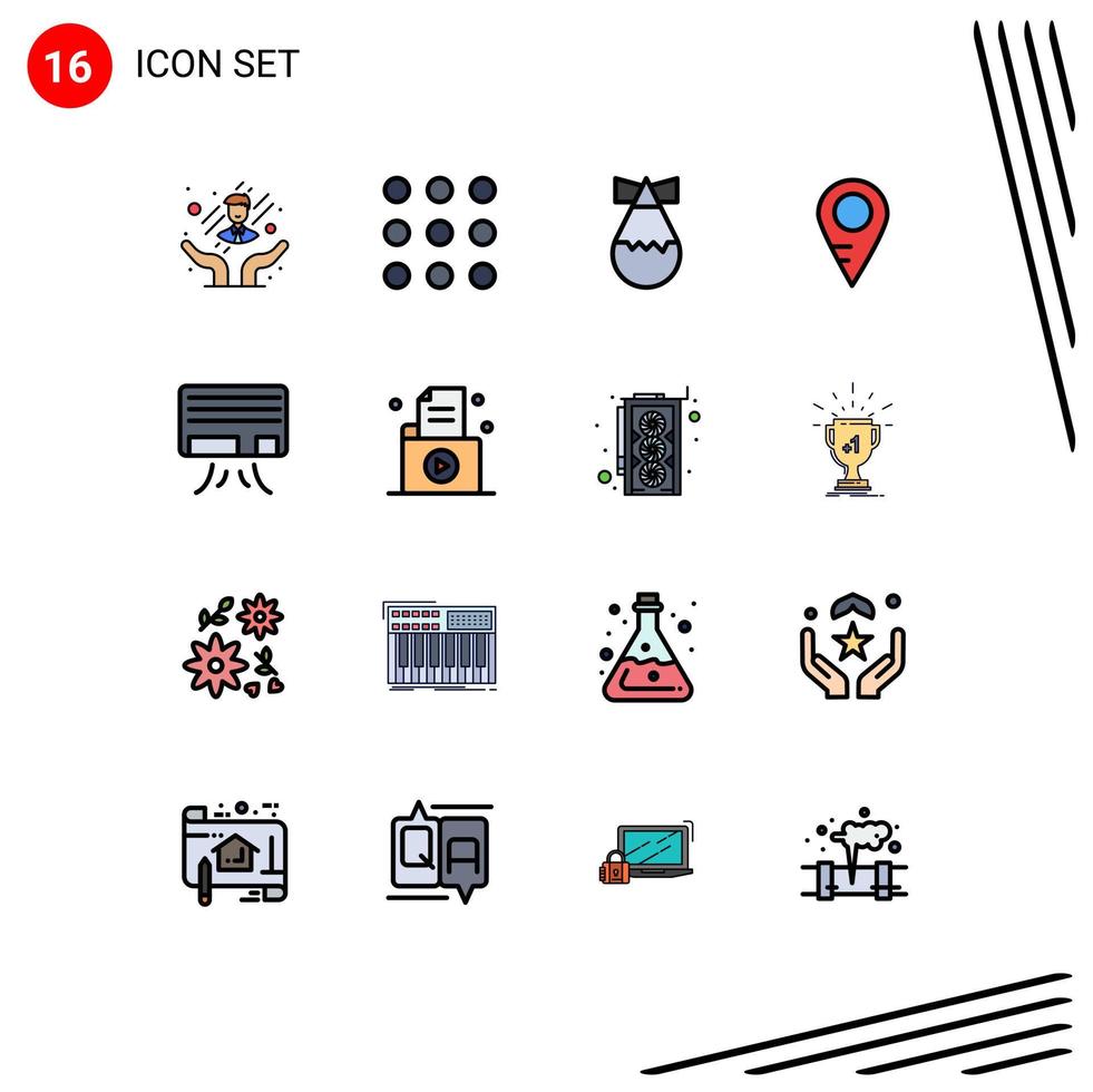 Pack Of 16 Modern Flat Color Filled Lines Signs And Symbols For Web