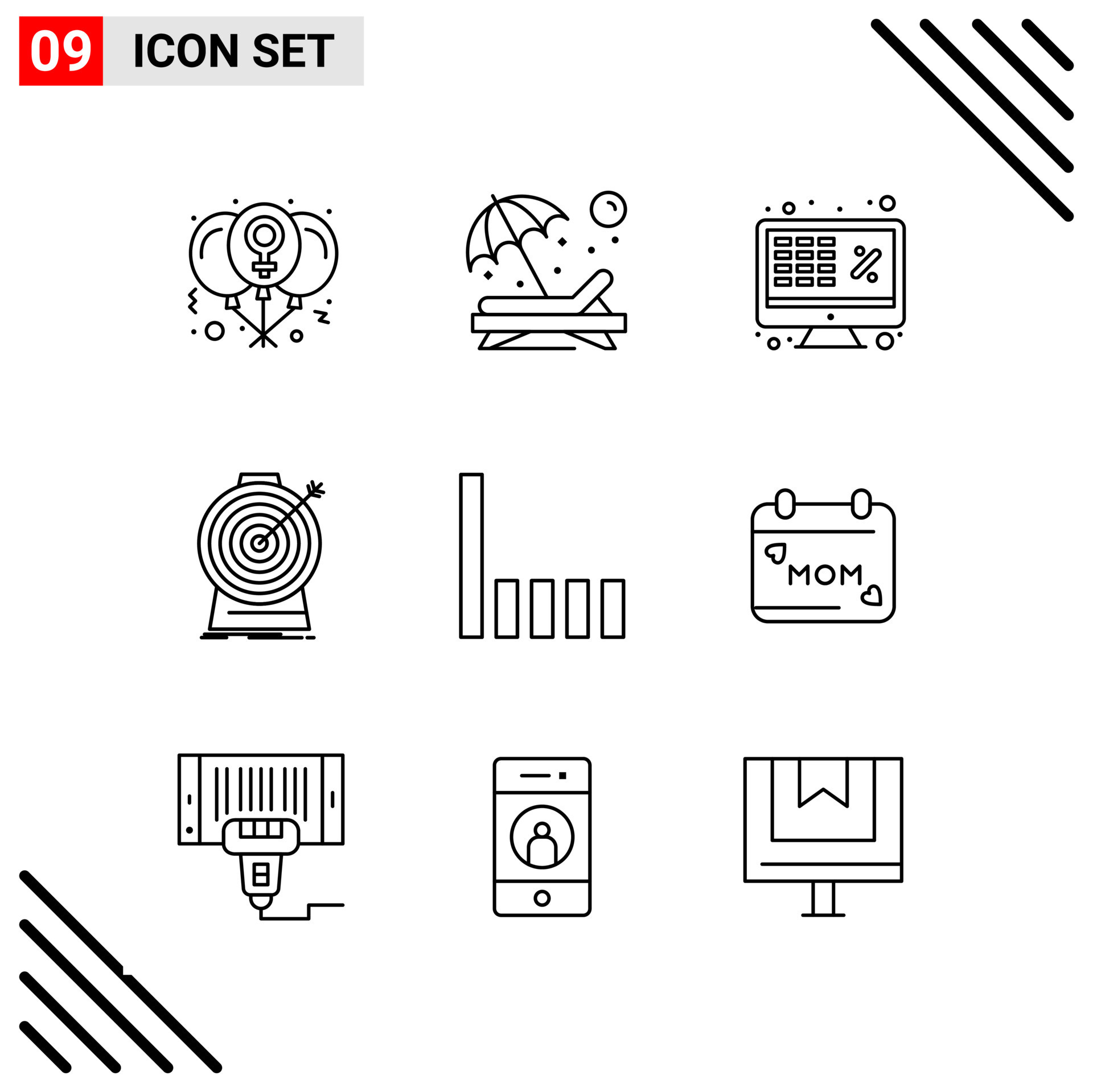 Pixle Perfect Set Of 9 Line Icons Outline Icon Set For Webite Designing And Mobile Applications