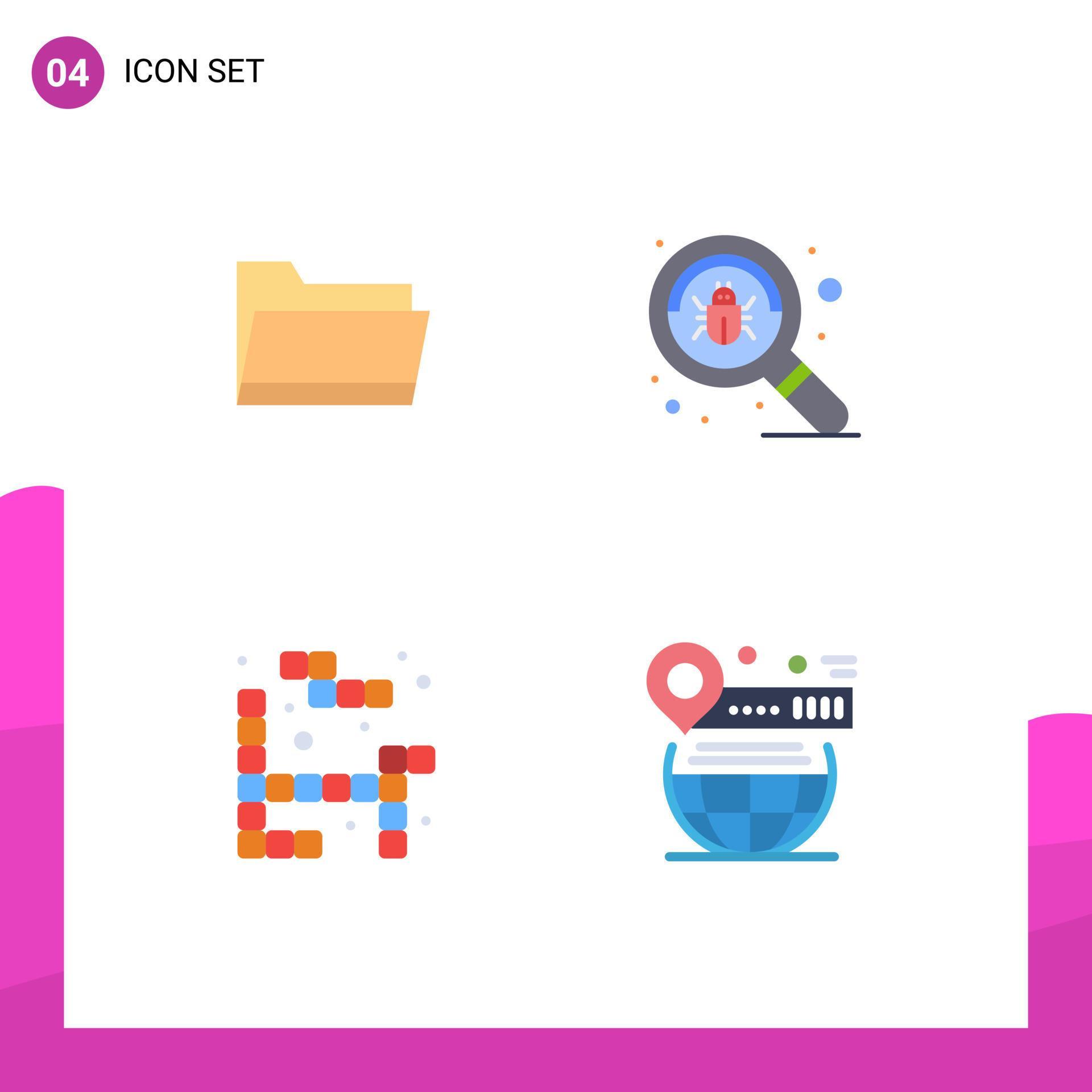 Set Of 4 Modern Ui Icons Symbols Signs For Folder Game Storage Search Map Editable Vector Design