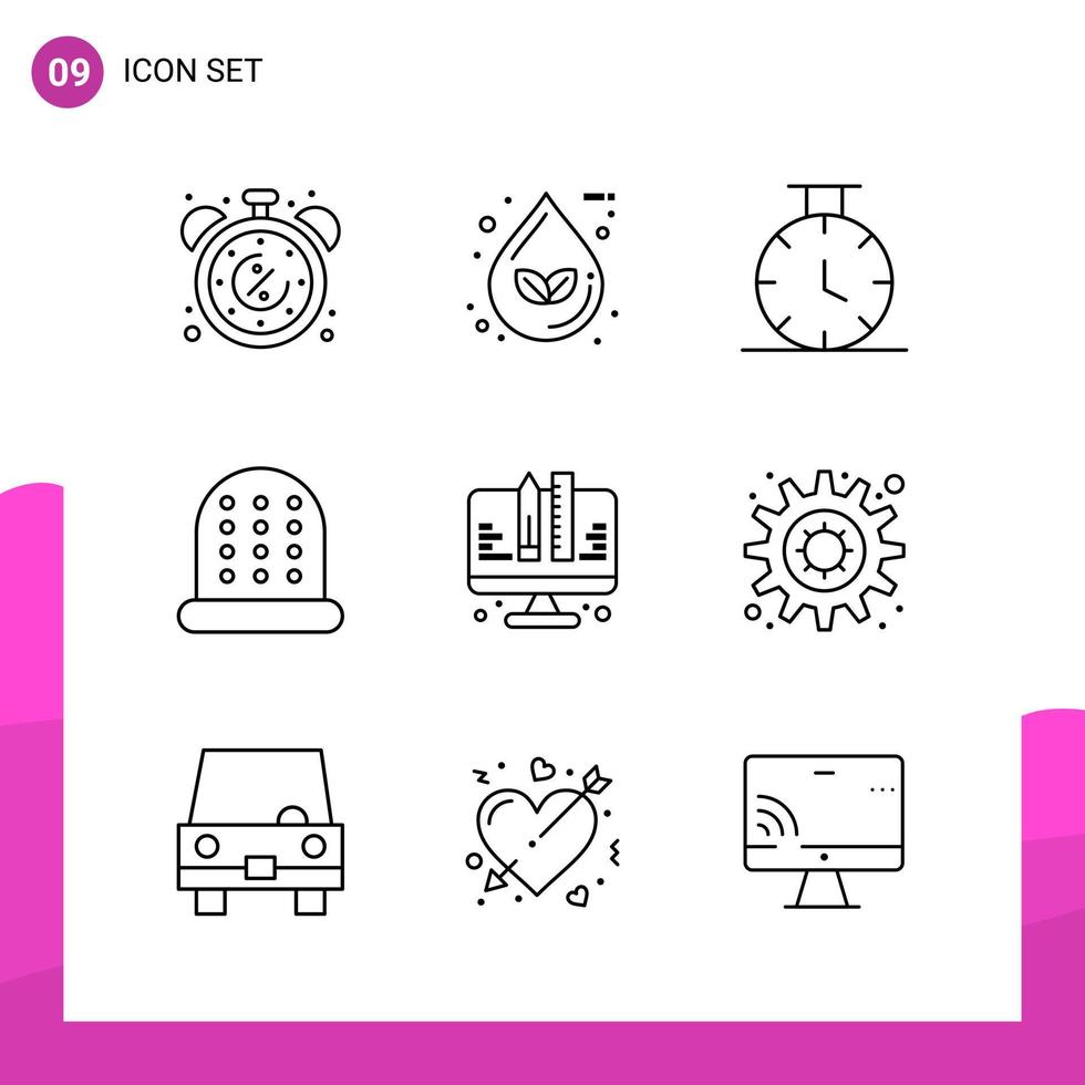 paquete de conjunto de iconos de contorno de 9 iconos de línea aislados ...