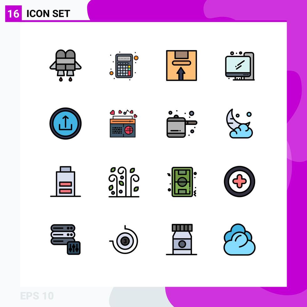 Group Of 16 Flat Color Filled Lines Signs And Symbols For Mobile Basic Handle Application