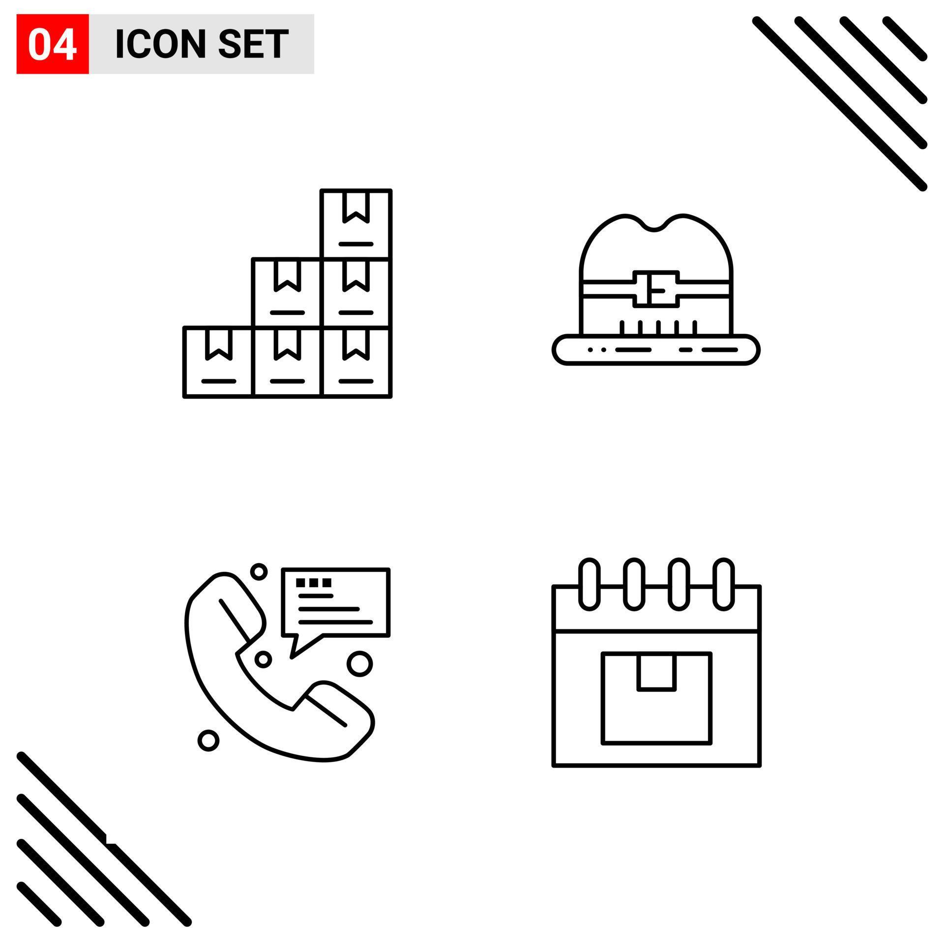 Pixle Perfect Set Of 4 Line Icons Outline Icon Set For Webite Designing And Mobile Applications