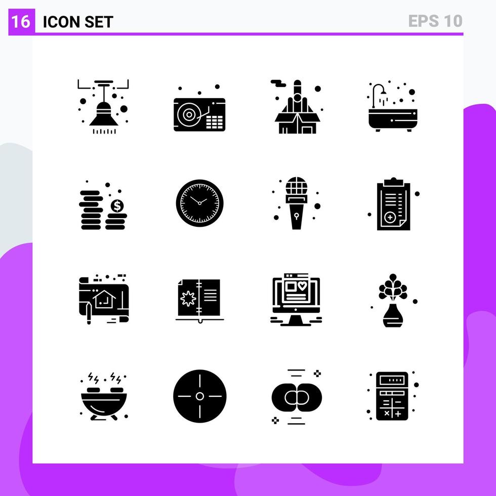 Set of 16 icons in solid style Creative Glyph Symbols for Website ...