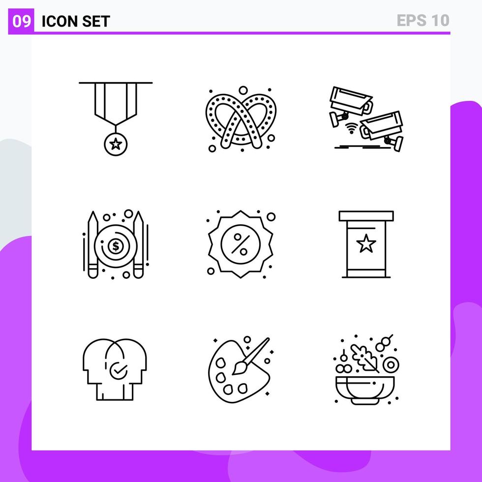 Set of 9 icons in Line style Creative Outline Symbols for Website ...