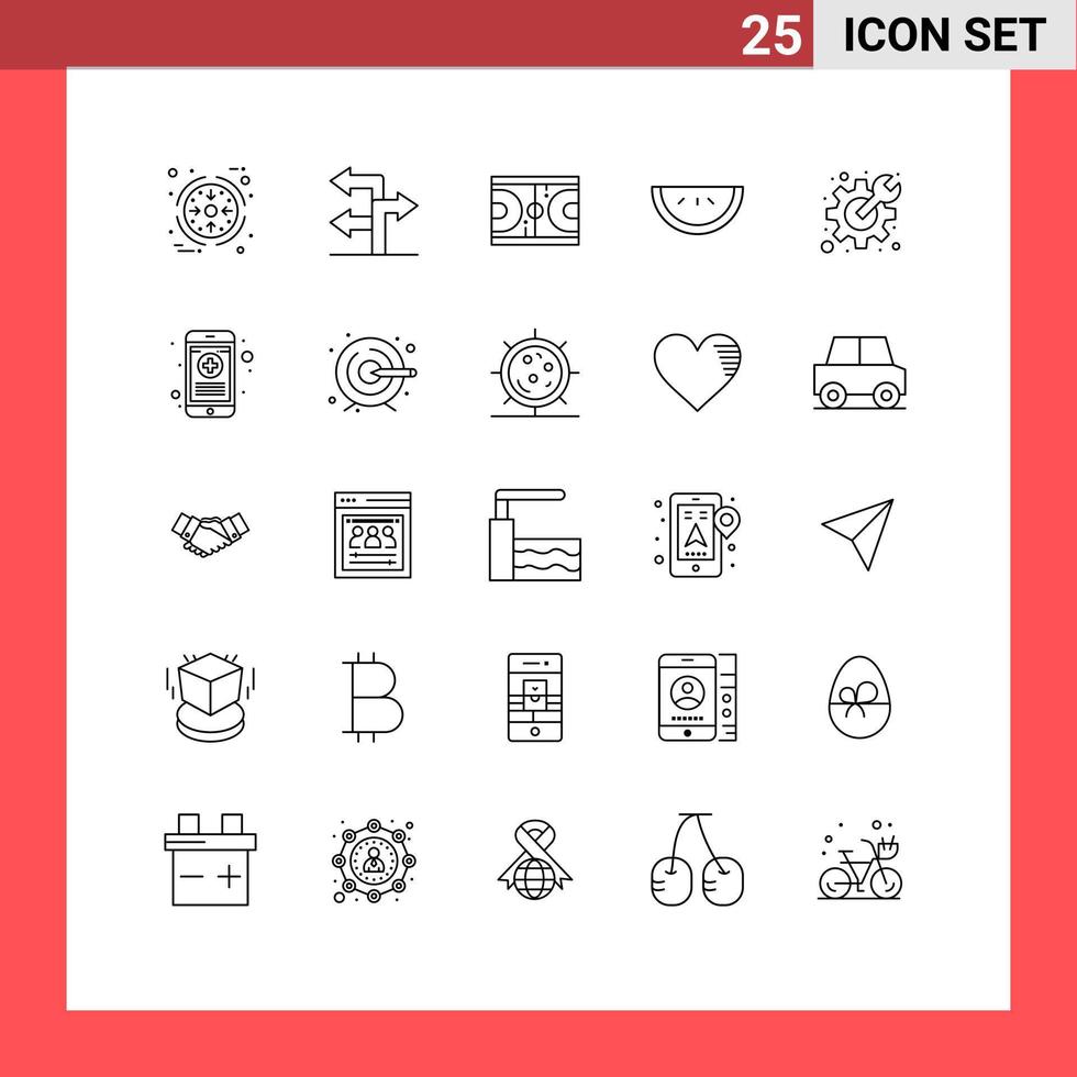 User Interface Pack Of 25 Basic Lines Of Preferences Cog Game Watermelon Food Editable Vector