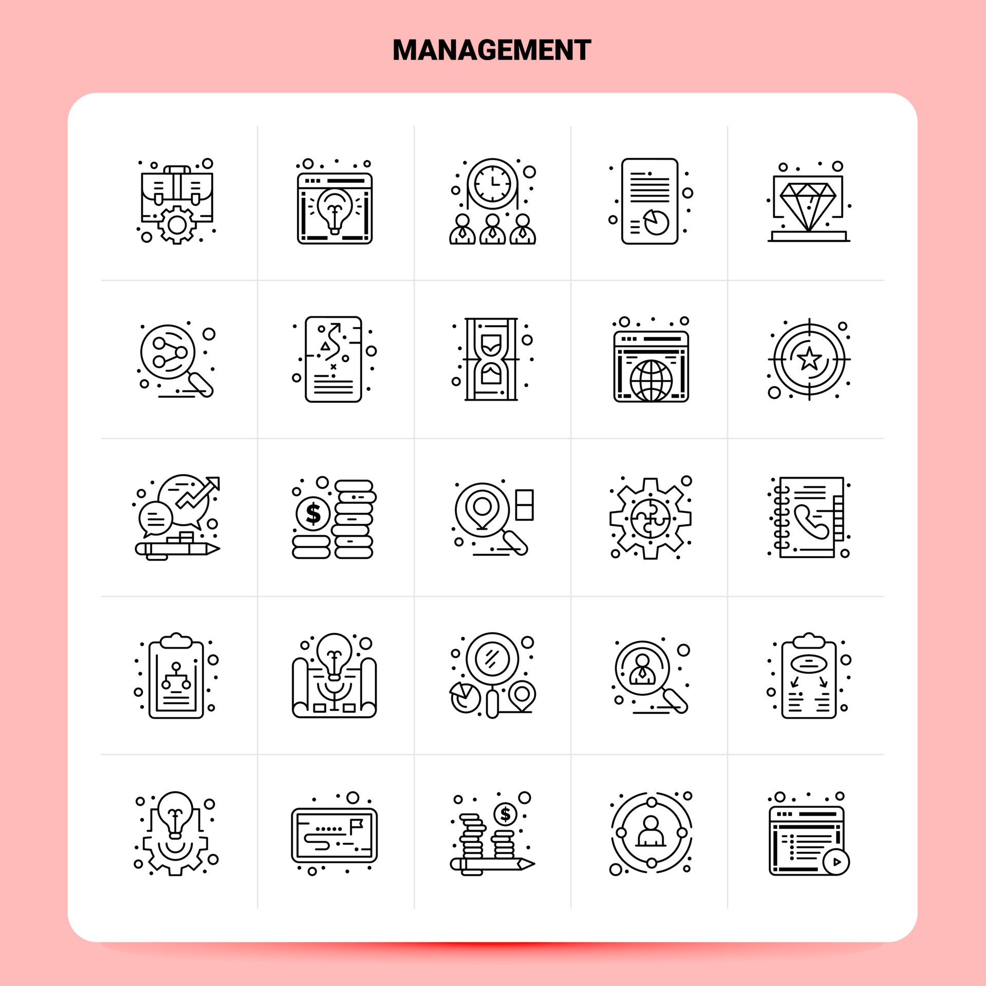 Outline 25 Management Icon Set Vector Line Style Design Black Icons Set Linear Pictogram Pack