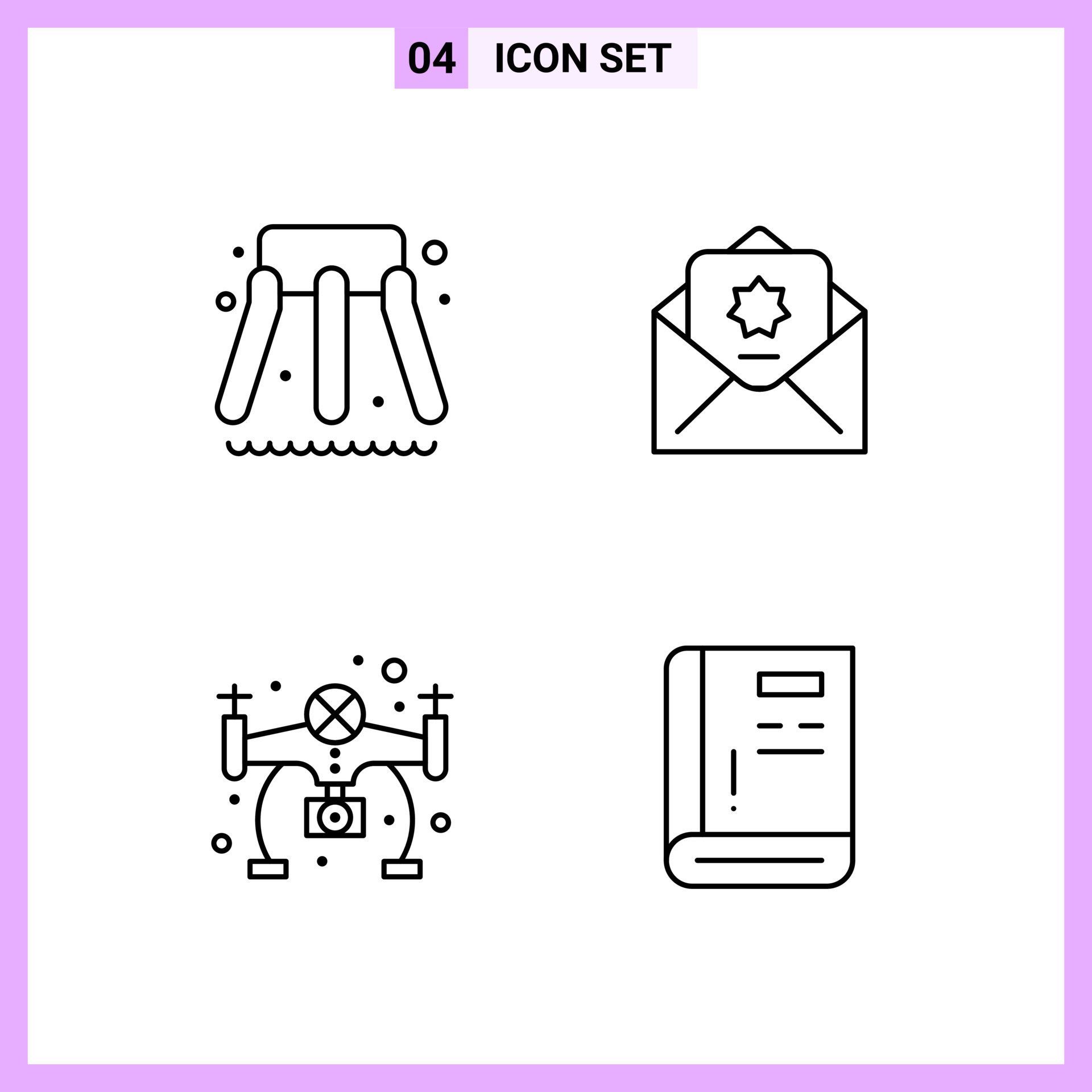 4 Icons in Line Style Outline Symbols on White Background Creative ...