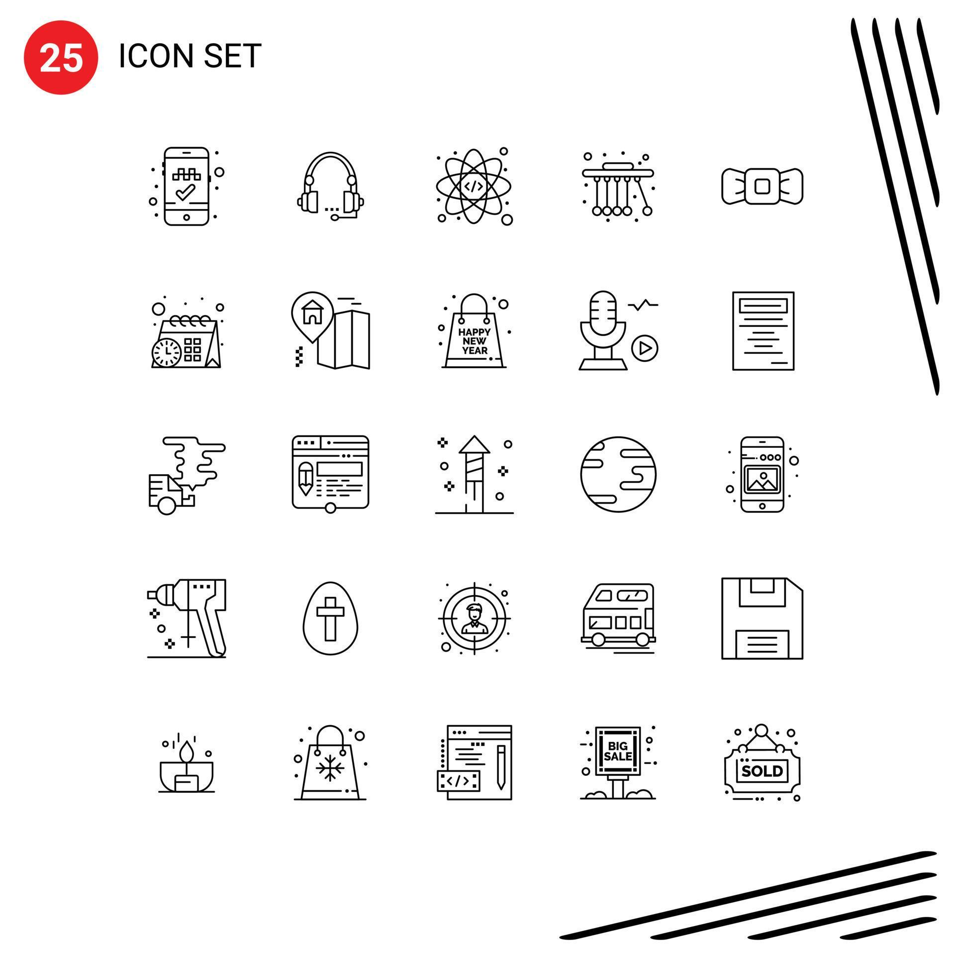 25 User Interface Line Pack of modern Signs and Symbols of bowtie science help physics coding ...