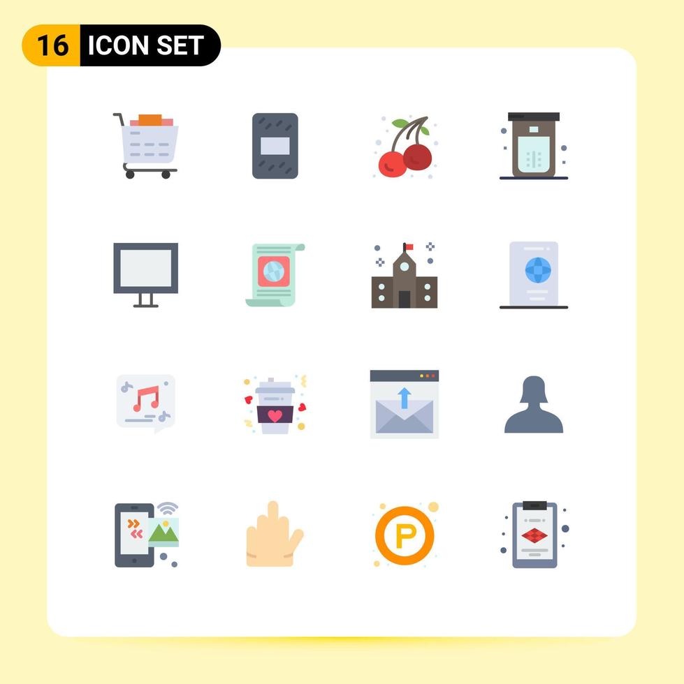 User Interface Pack Of 16 Basic Flat Colors Of Television Appliances Food Toilet Cleaning