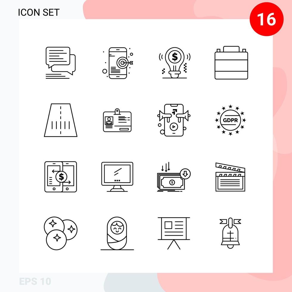 Vector Pack of 16 Icons in Line Style Creative Outline Pack isolated on ...