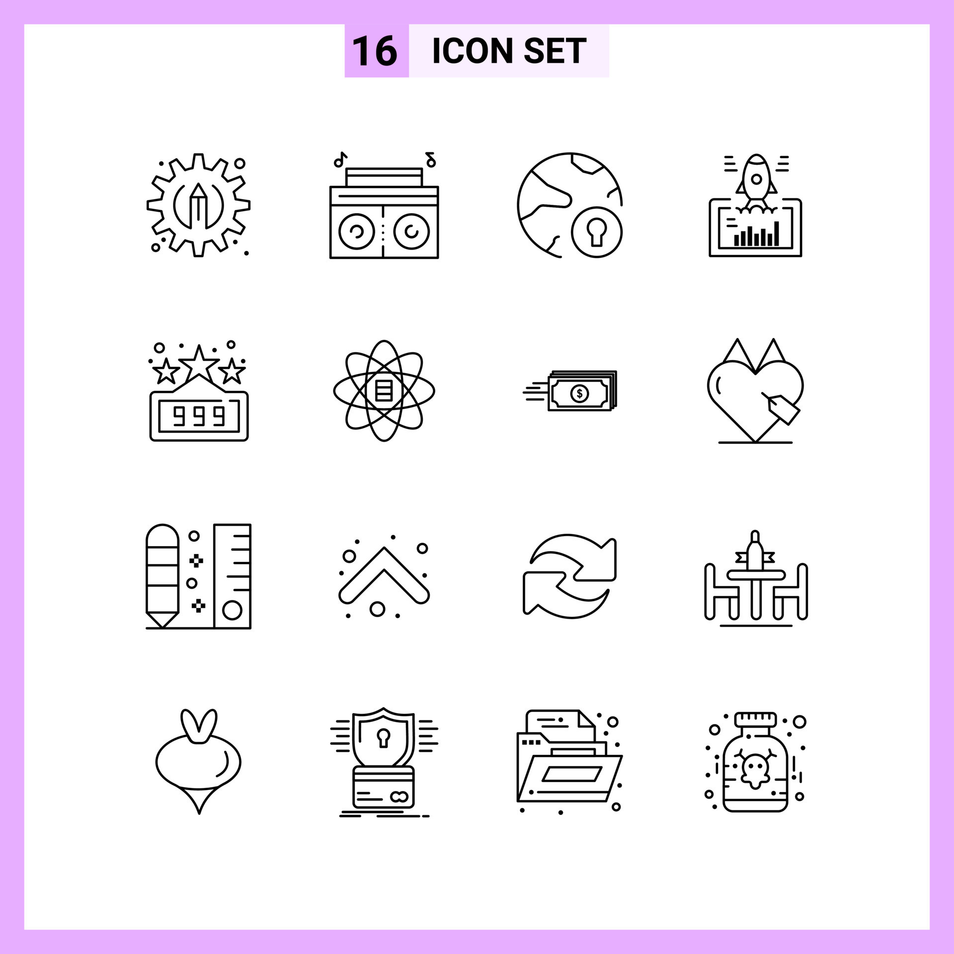 16 iconos en estilo de línea símbolos de contorno sobre fondo blanco signos de vectores ...
