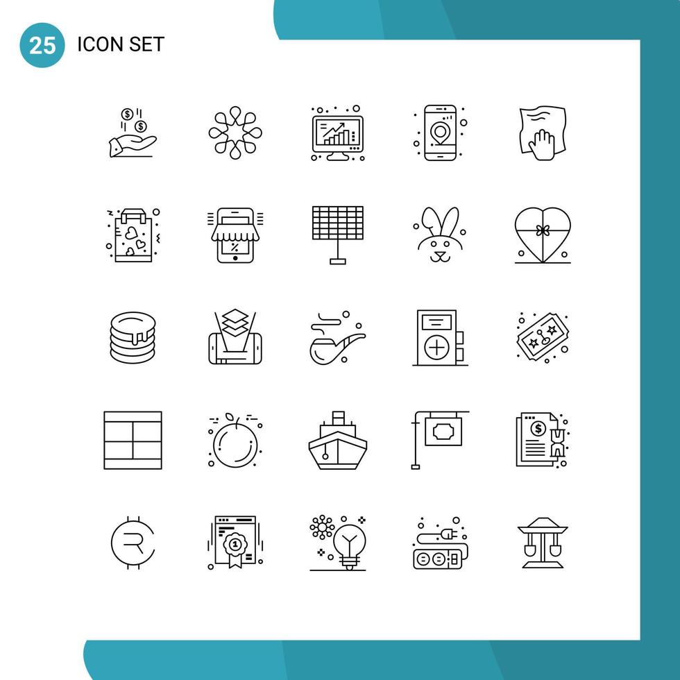 User Interface Pack of 25 Basic Lines of cleaning location grow gps data Editable Vector Design ...