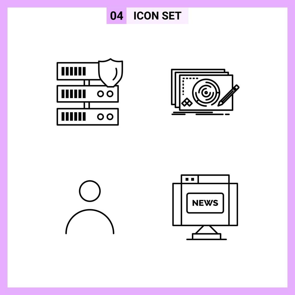 4 Icons in Line Style Outline Symbols on White Background Creative ...