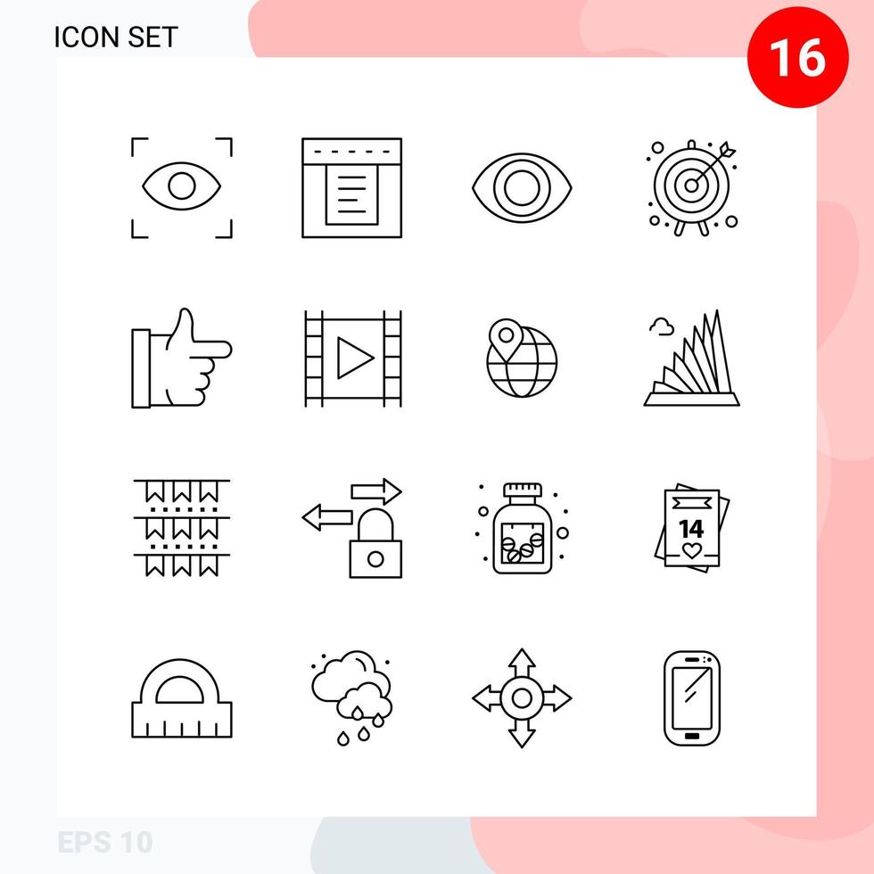 Vector Pack of 16 Icons in Line Style Creative Outline Pack isolated on ...