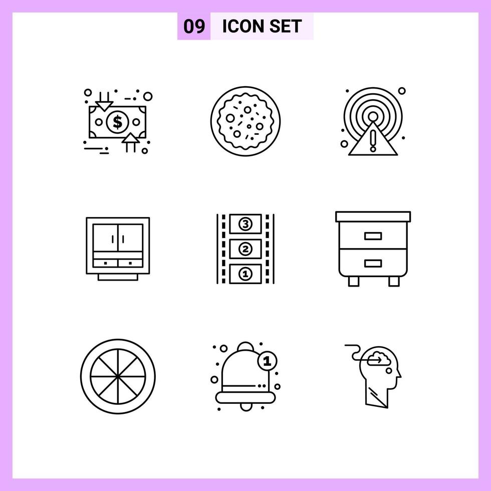 9 Icons in Line Style Outline Symbols on White Background Creative ...