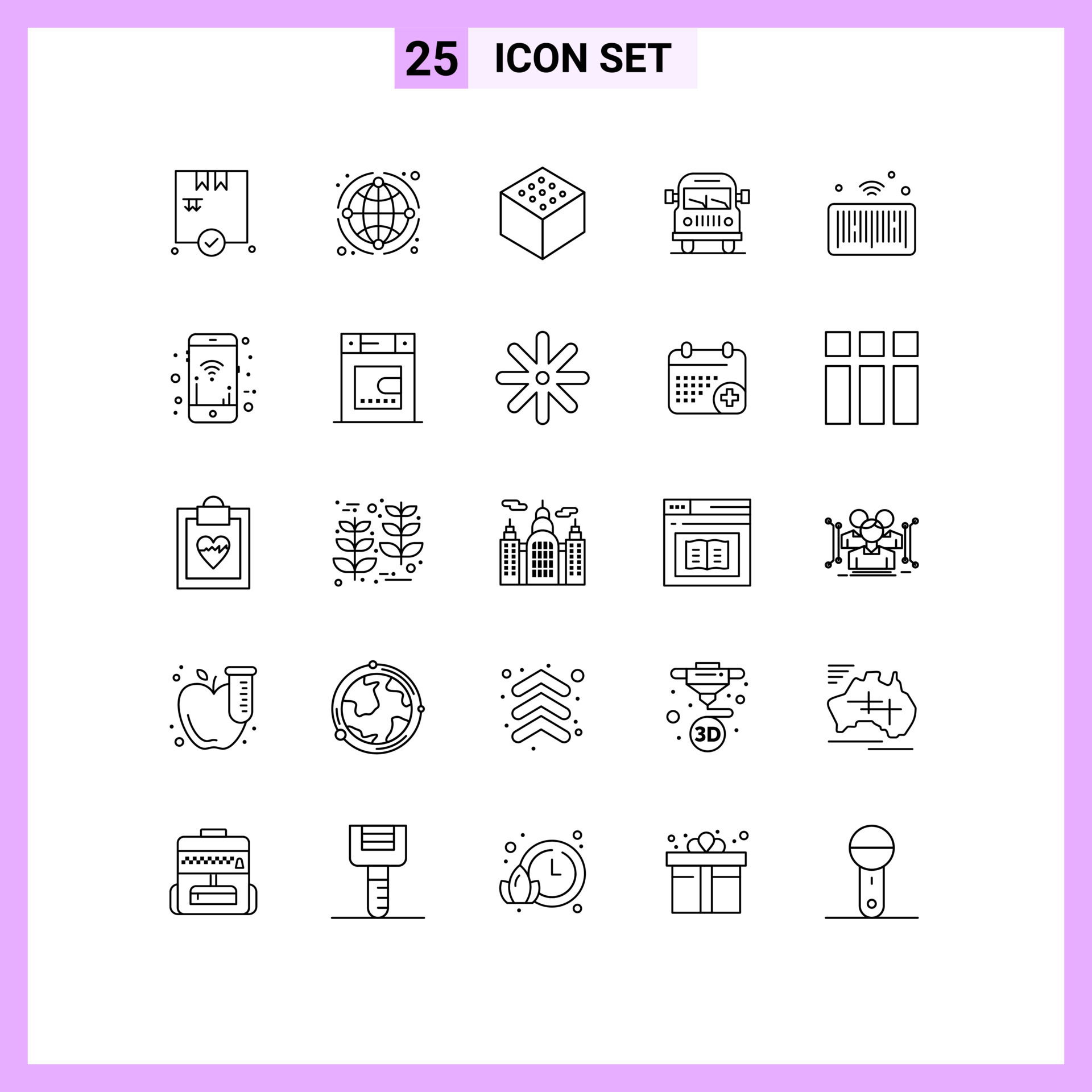 25 Thematic Vector Lines and Editable Symbols of things internet cube ...