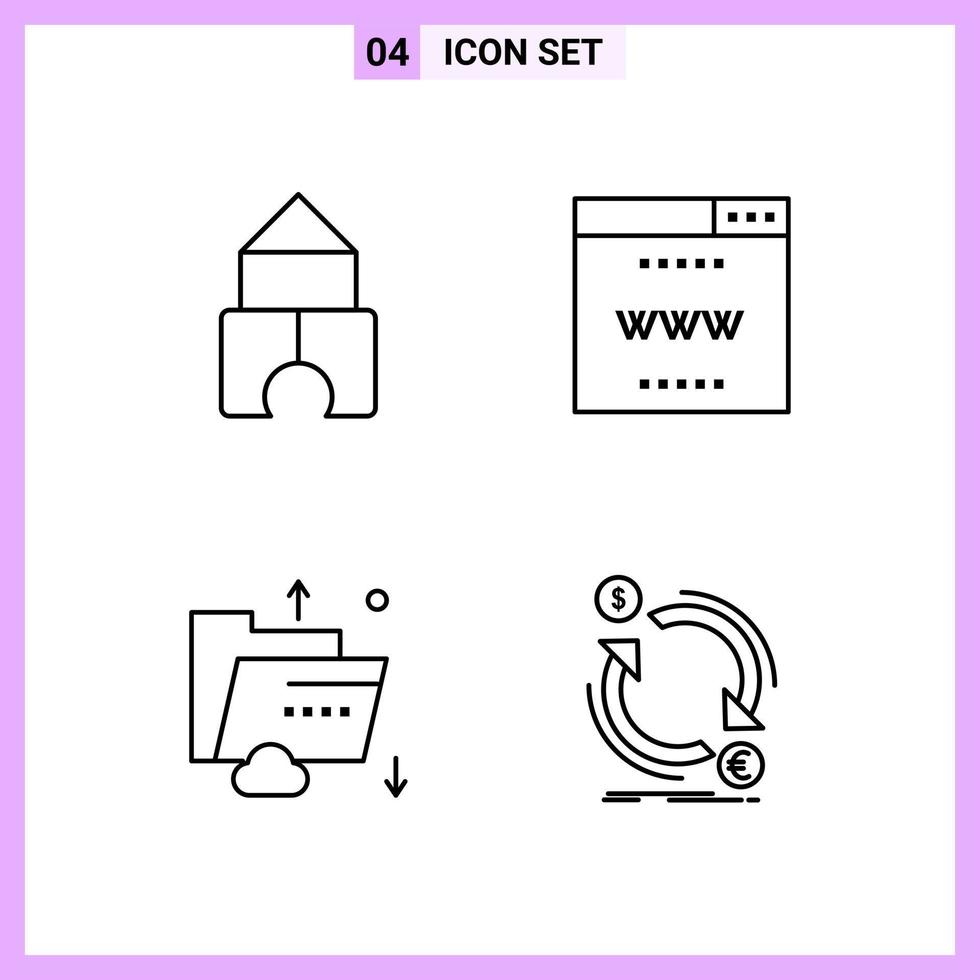 4 Icons in Line Style Outline Symbols on White Background Creative ...