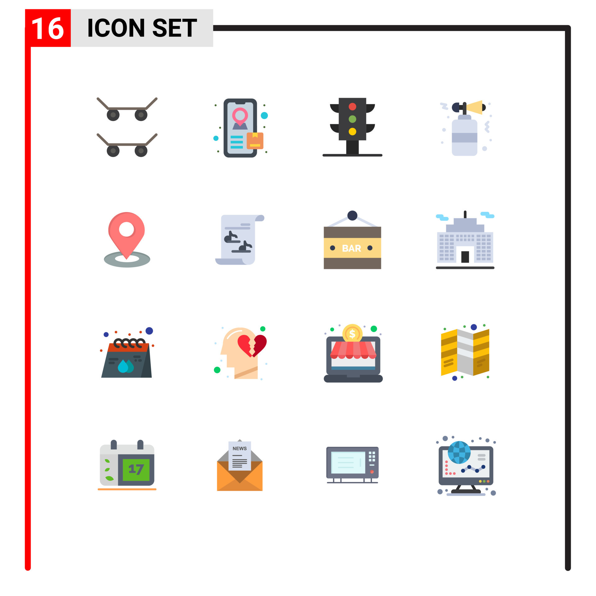 16 Thematic Vector Flat Colors And Editable Symbols Of Playlist Media