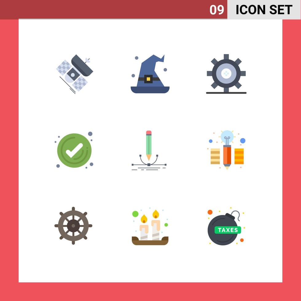 Mobile Interface Flat Color Set Of 9 Pictograms Of Check Management Wizard Business Gear