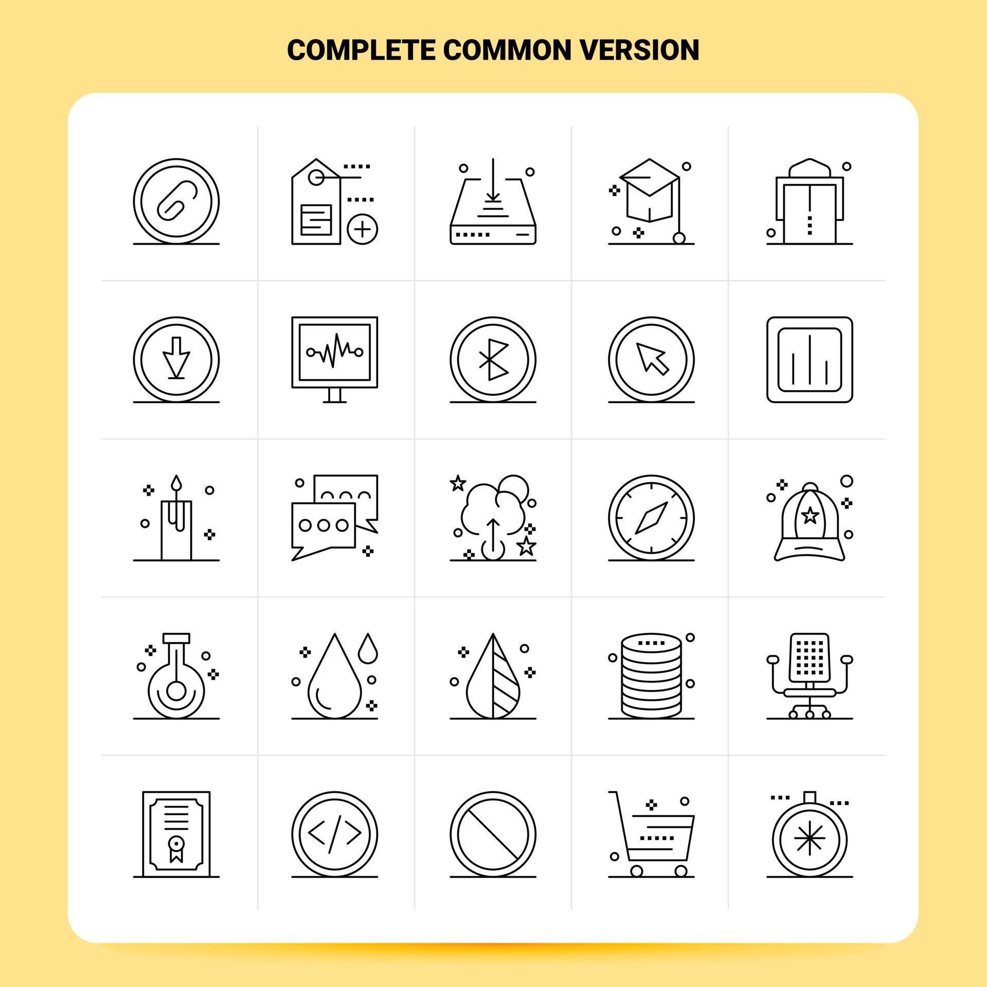 OutLine 25 Complete Common Version Icon set Vector Line Style Design Black Icons Set Linear ...