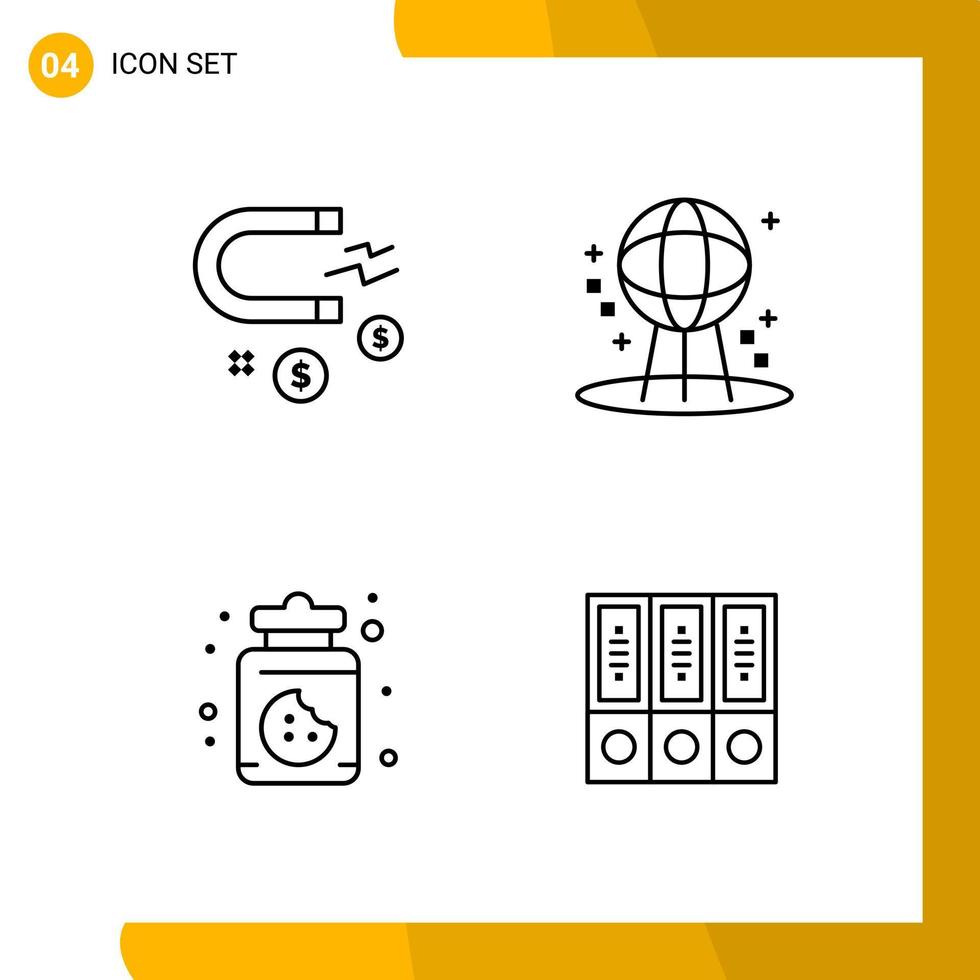 4 Icon Set Line Style Icon Pack Outline Symbols isolated on White ...