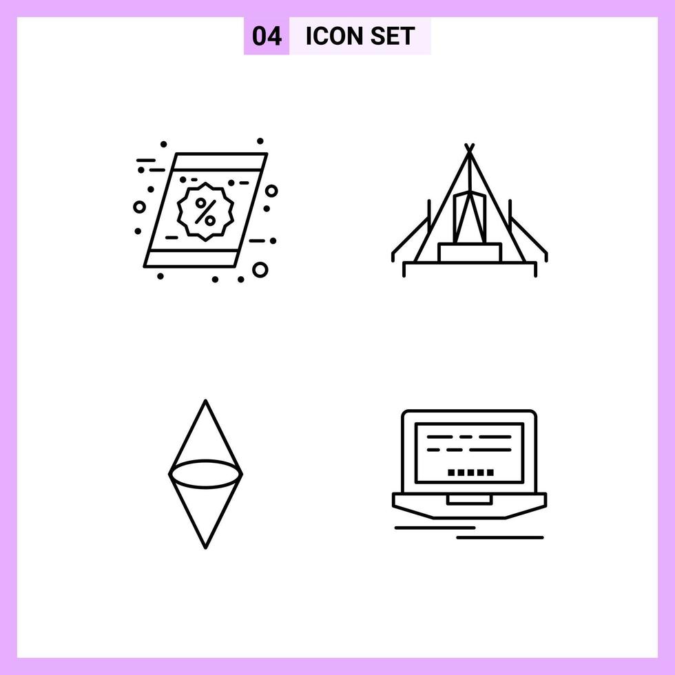 4 Icons in Line Style Outline Symbols on White Background Creative ...