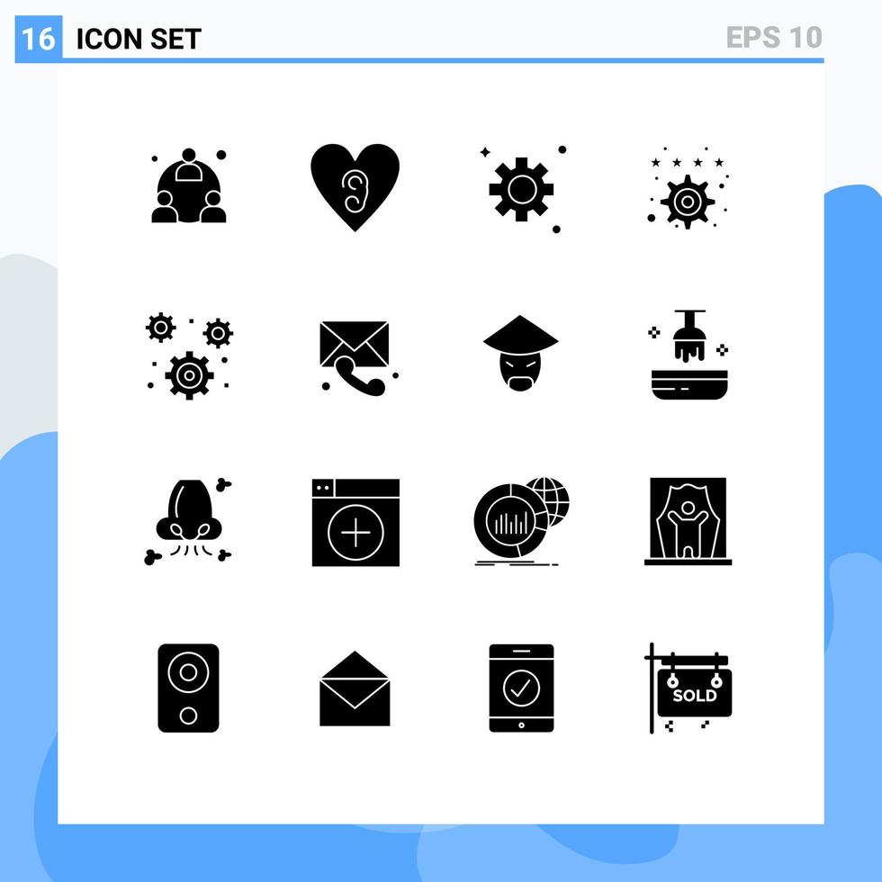 Set Of 16 Modern Ui Icons Symbols Signs For Setting Gear Setting Cog Preference Editable Vector