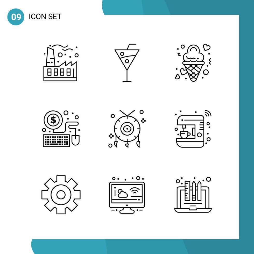 Vector Pack of 9 Outline Symbols Line Style Icon Set on White ...