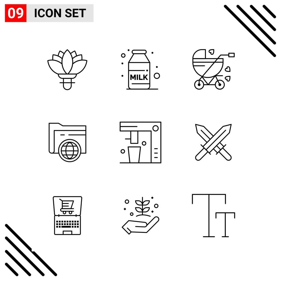 Pixle Perfect Set of 9 Line Icons Outline Icon Set for Webite Designing ...
