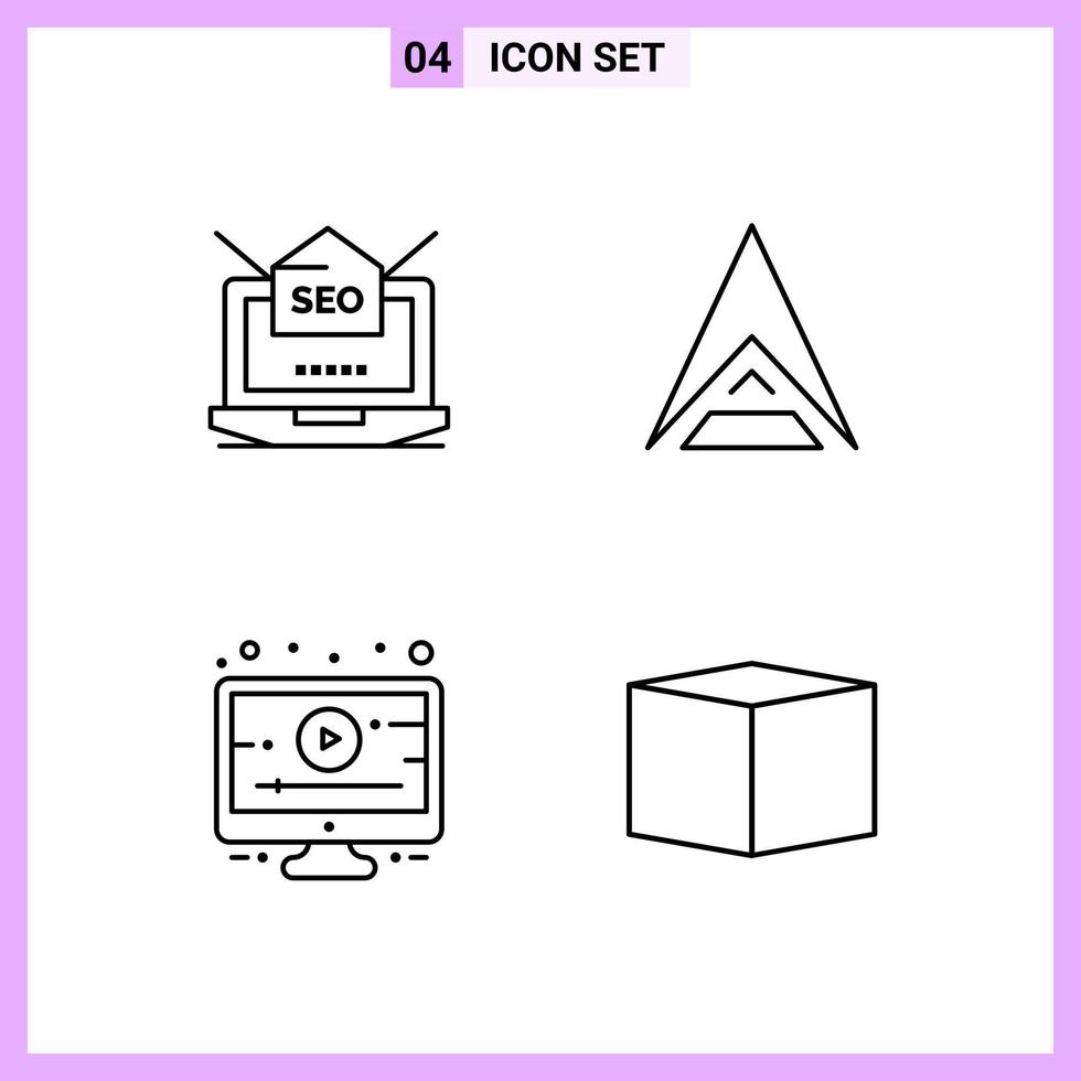4 Icons in Line Style Outline Symbols on White Background Creative ...