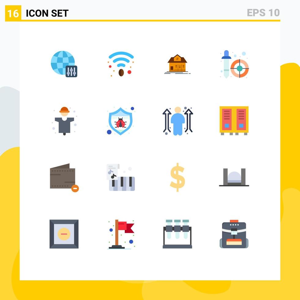 User Interface Pack Of 16 Basic Flat Colors Of Man Farming Building Agriculture Picker Editable