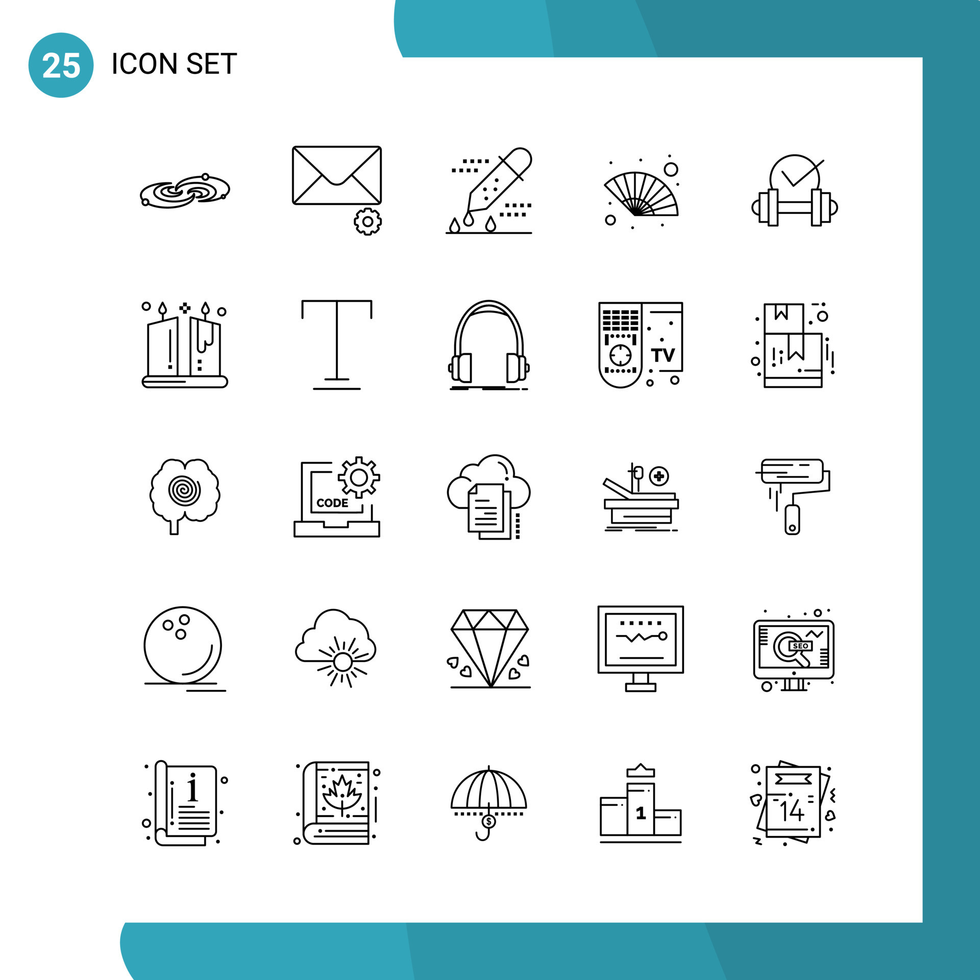 Vector Pack of 25 Outline Symbols Line Style Icon Set on White ...