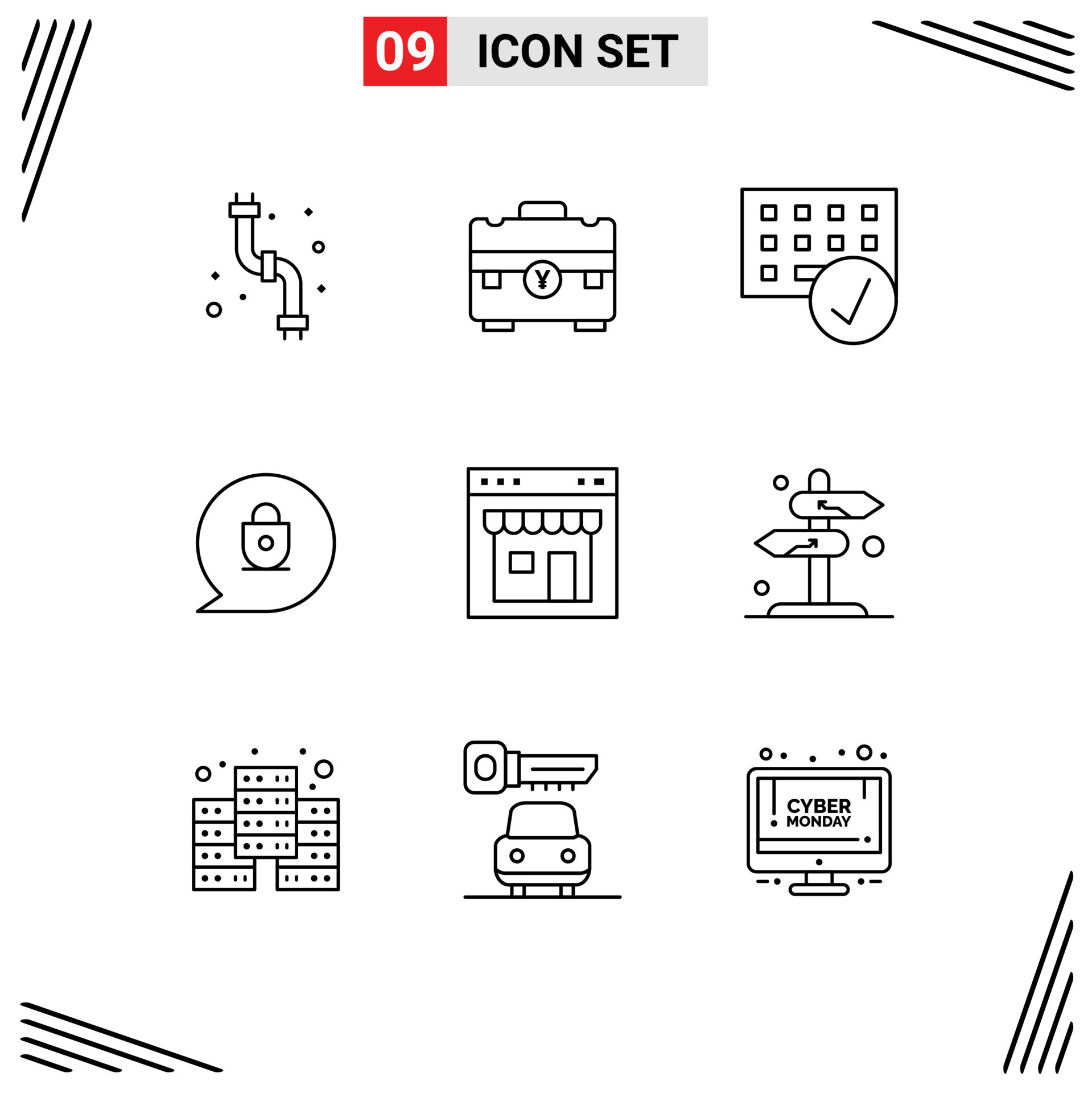 Set Of 9 Modern Ui Icons Symbols Signs For Browser Lock Portfolio Chat Gadget Editable Vector