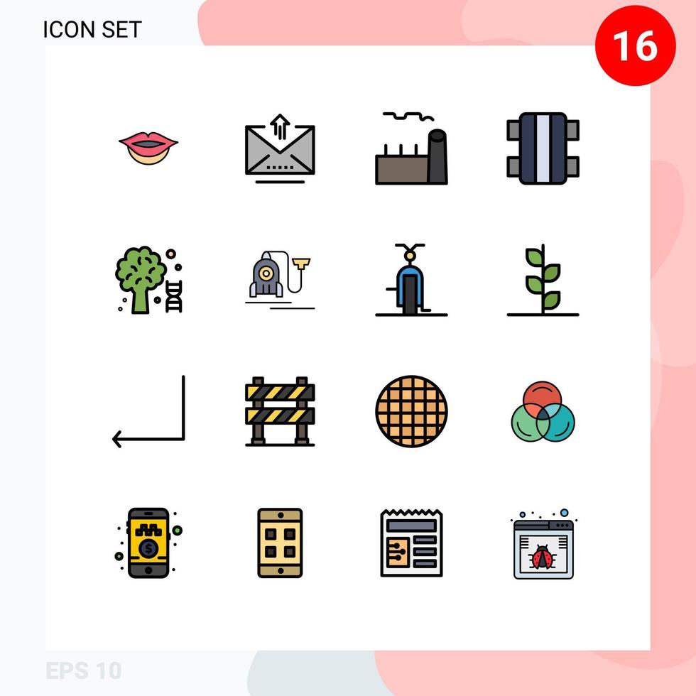 Mobile Interface Flat Color Filled Line Set Of 16 Pictograms Of Science Knowledge Cooling Tower