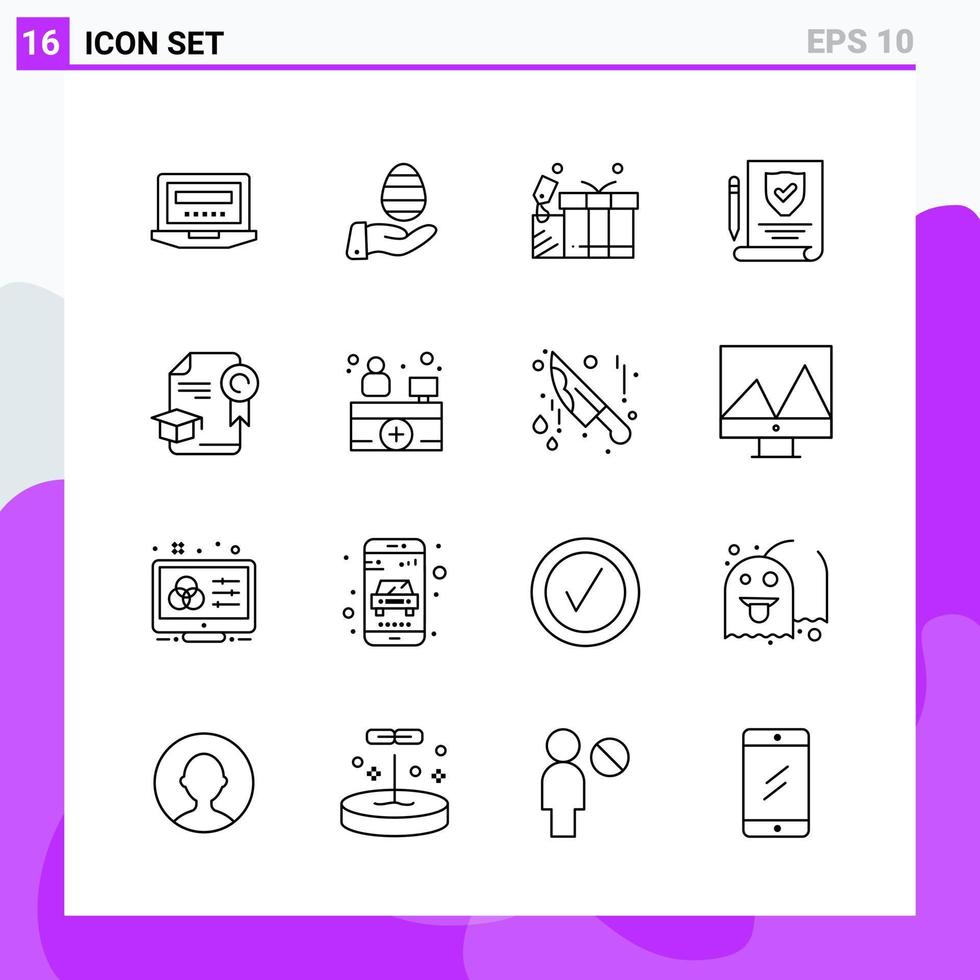 Set of 16 icons in Line style Creative Outline Symbols for Website ...