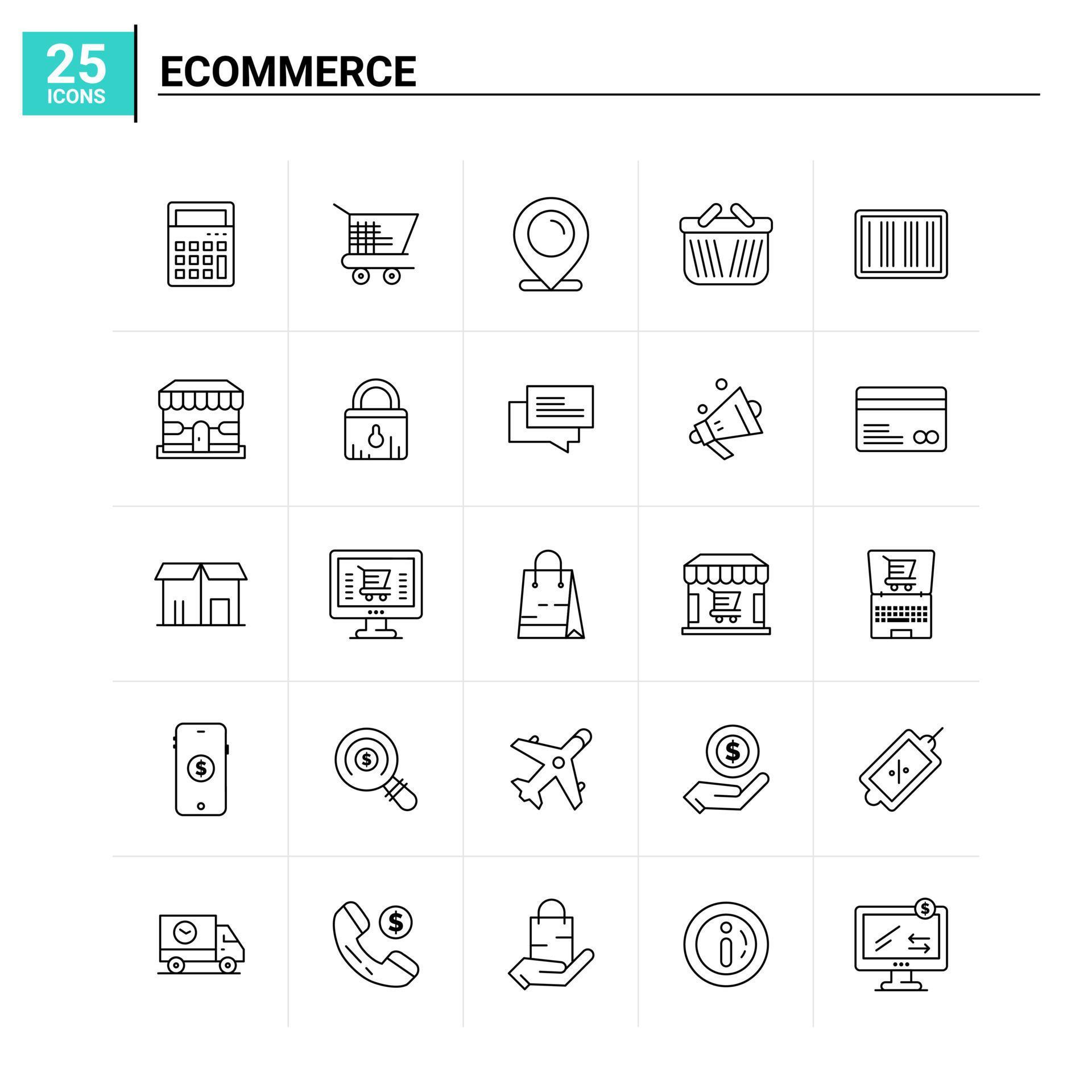 25 Ecommerce icon set vector background 17919290 Vector Art at Vecteezy