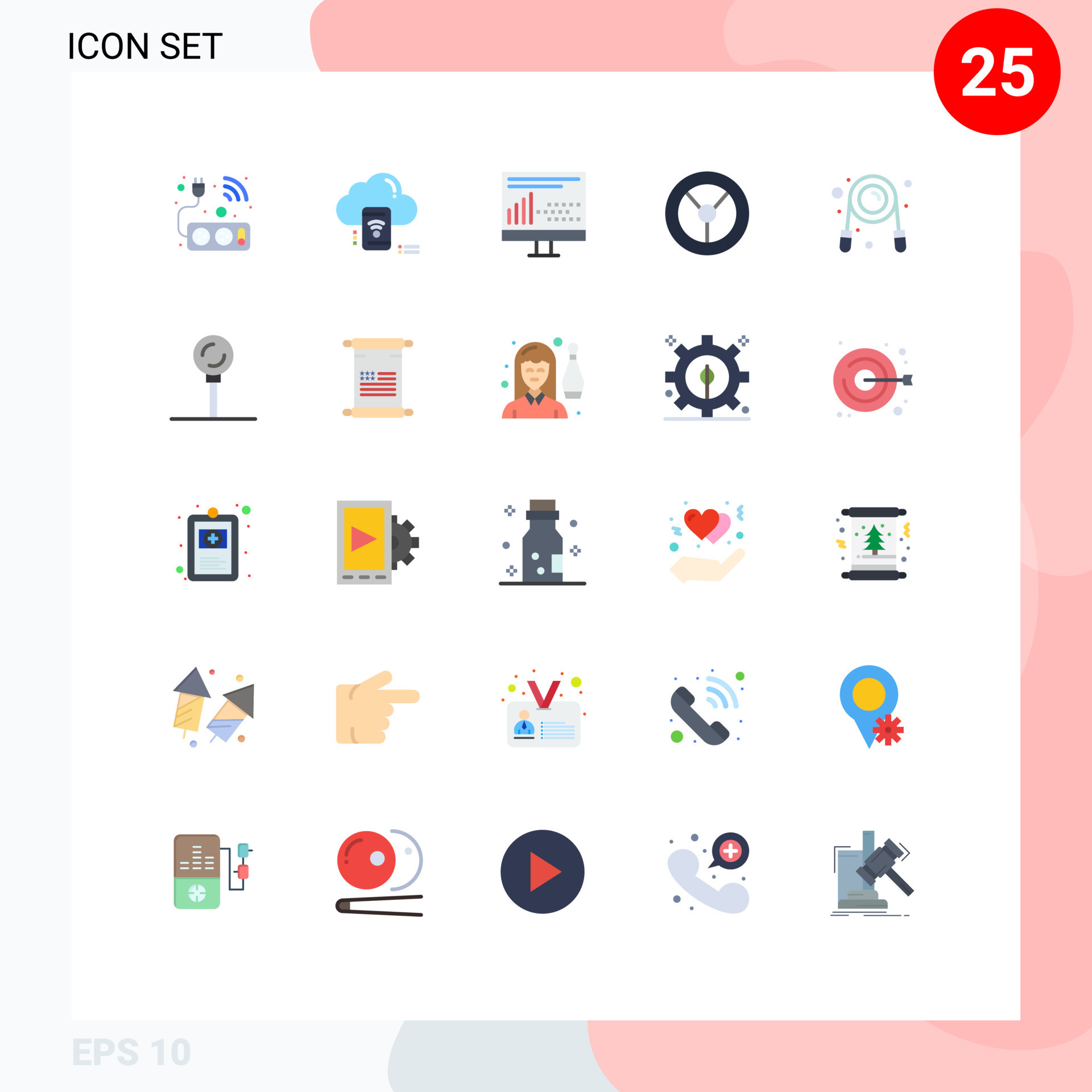 User Interface Pack of 25 Basic Flat Colors of fitness mechanics connected wheel programing ...