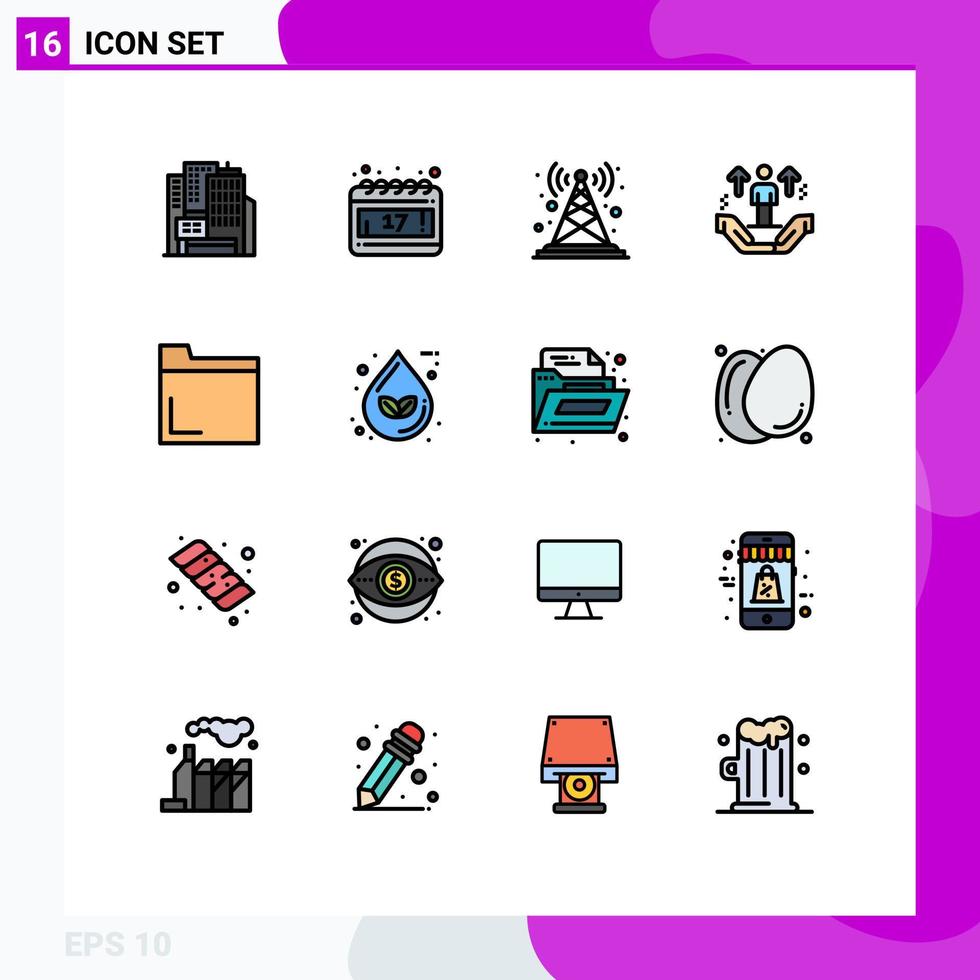 Mobile Interface Flat Color Filled Line Set Of 16 Pictograms Of Folder Arrow Station Support