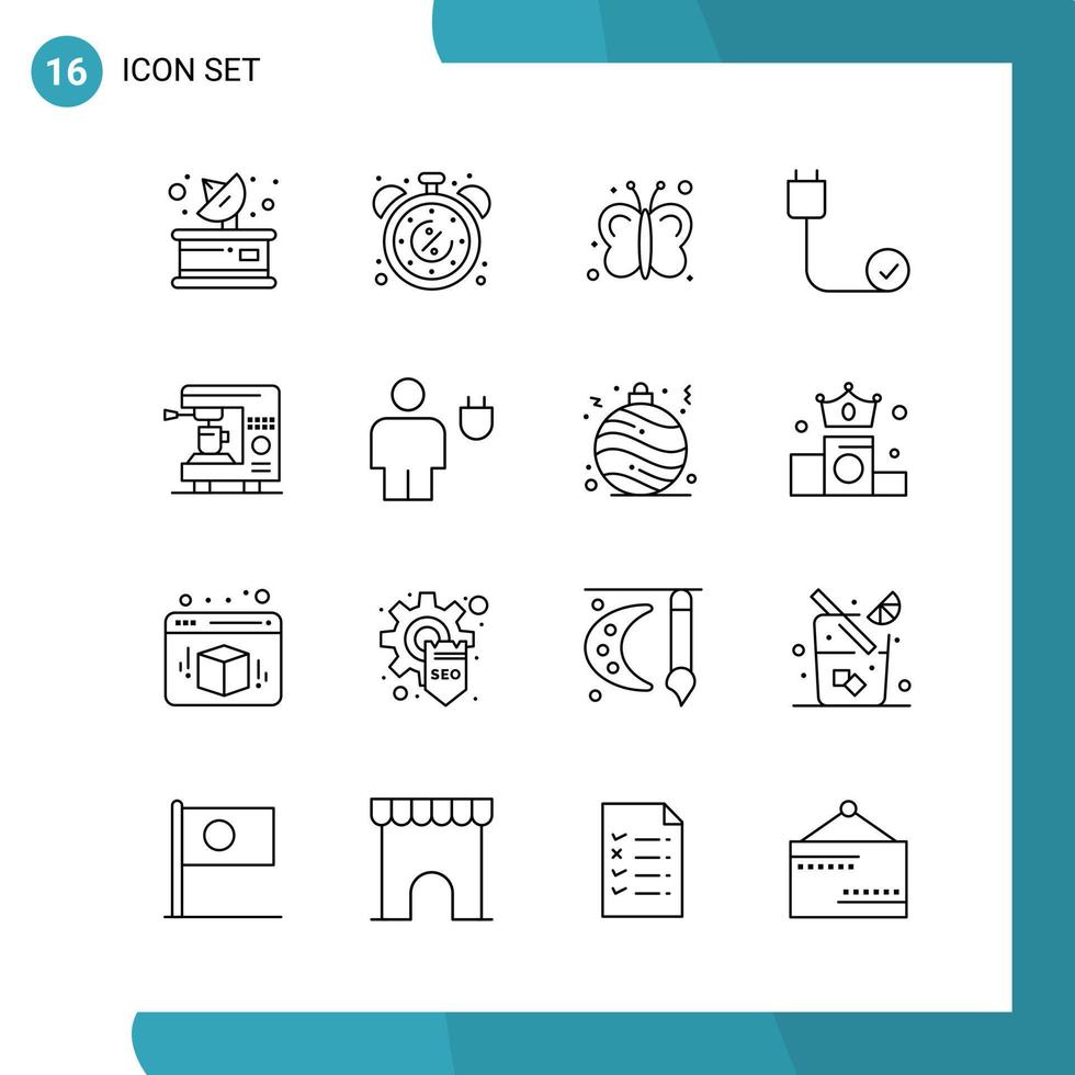 Vector Pack of 16 Outline Symbols Line Style Icon Set on White ...