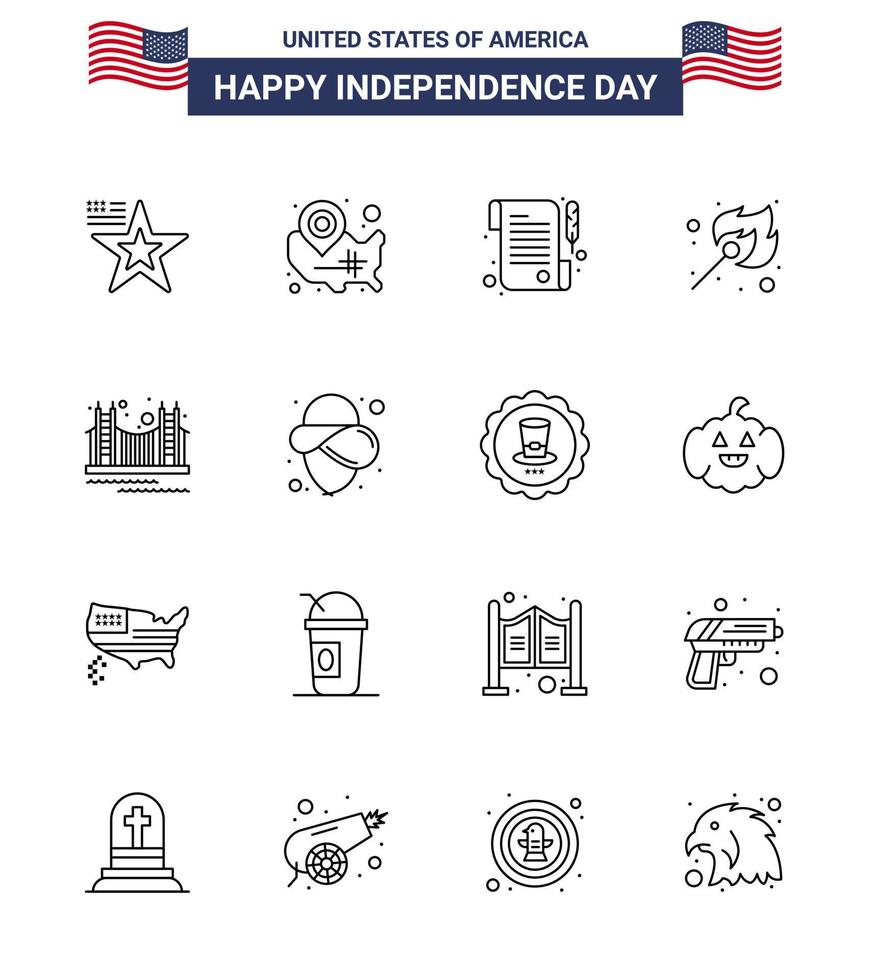 16 USA Line Pack of Independence Day Signs and Symbols of gate outdoor location pin match ...