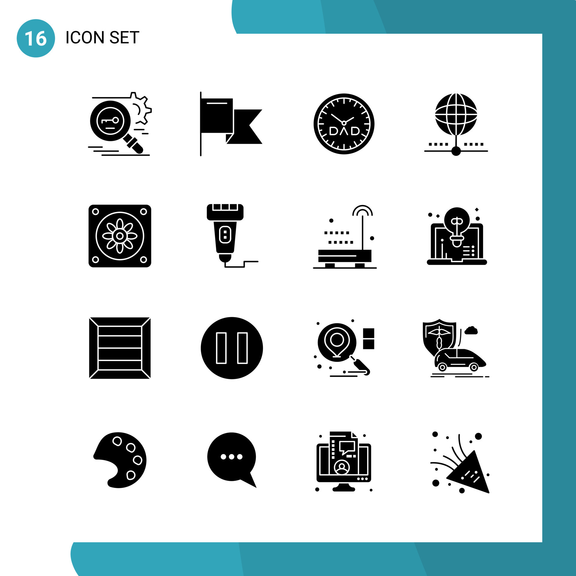 Vector Pack of 16 Glyph Symbols Solid Style Icon Set on White ...