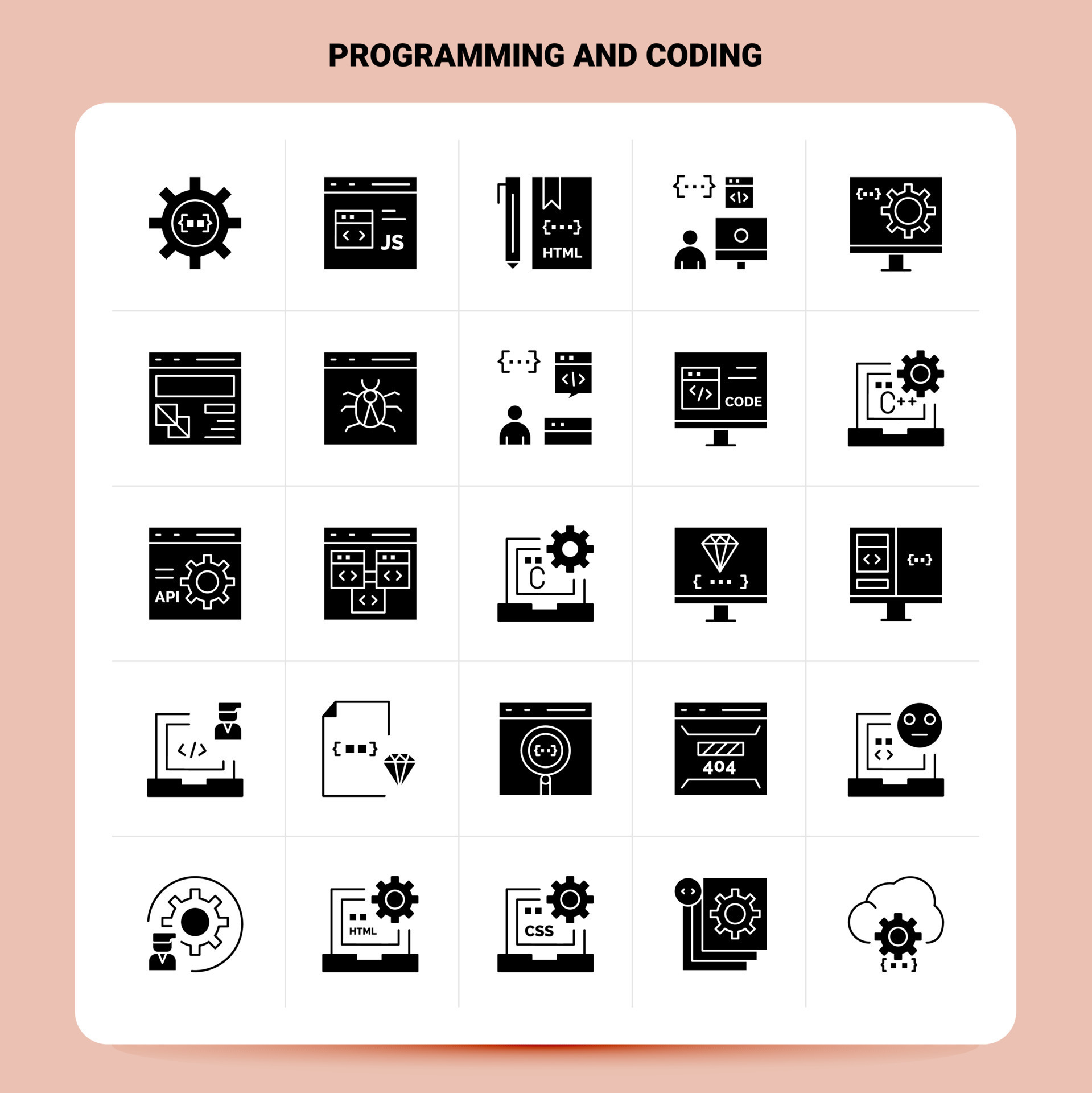 sólido 25 conjunto de iconos de programación y codificación diseño de ...