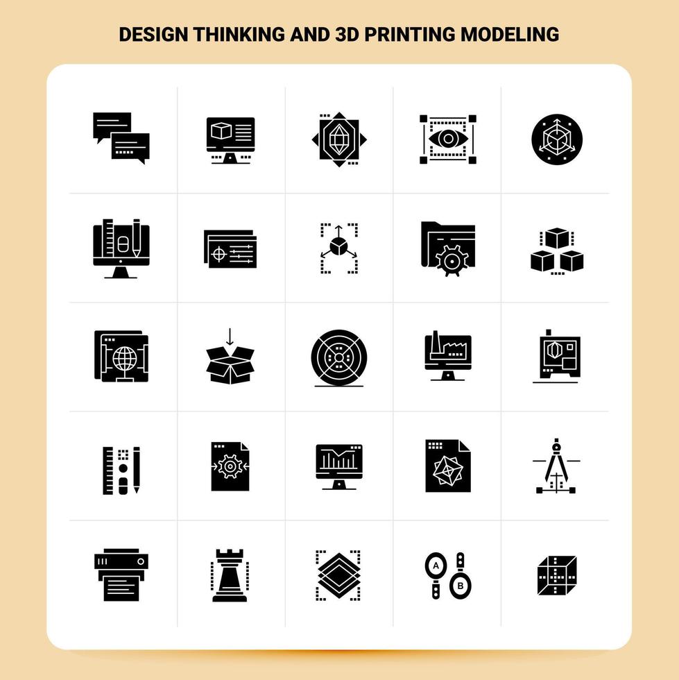 Solid 25 Design Thinking And 3d Printing Modeling Icon set Vector Glyph ...