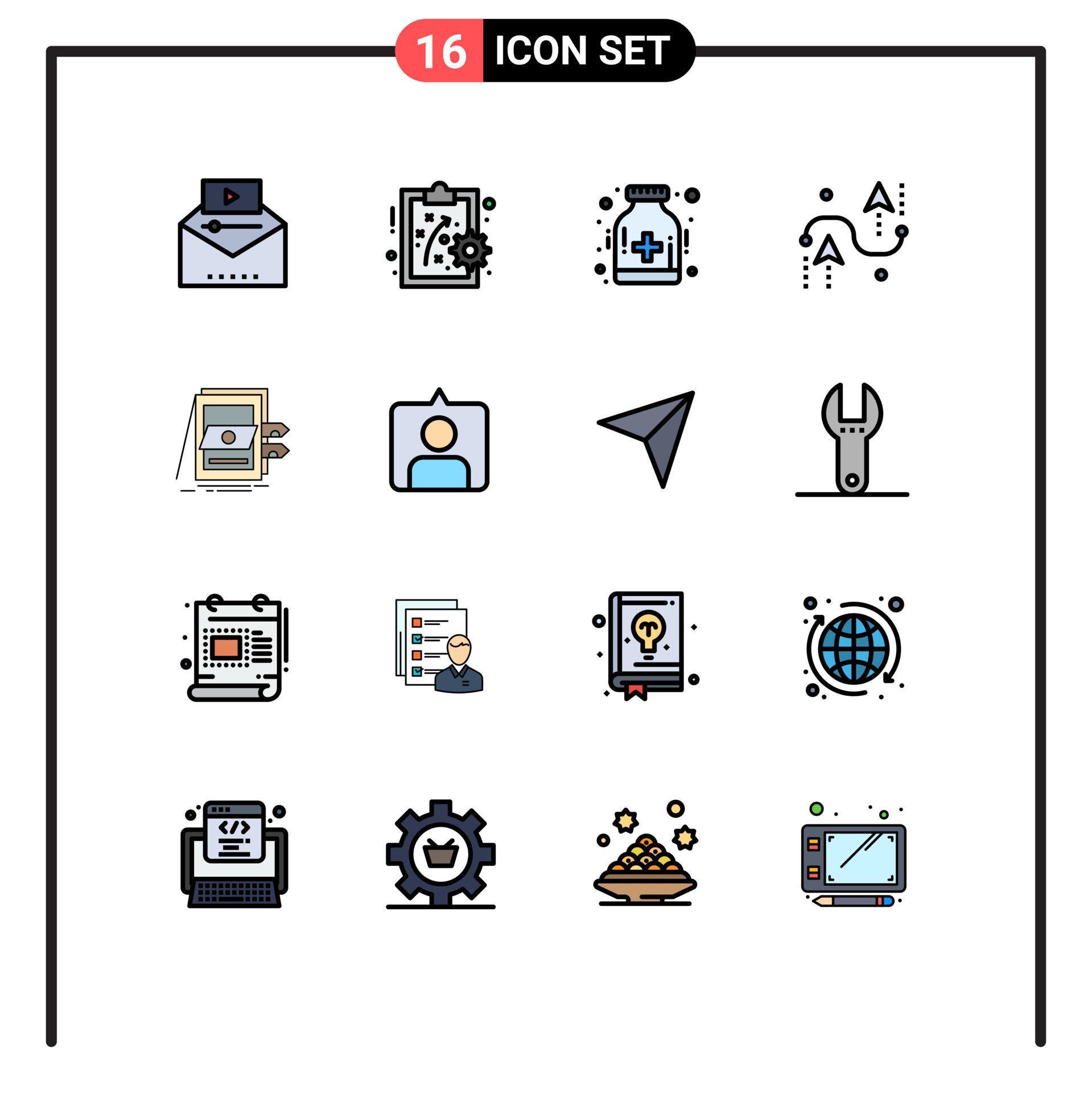 Set Of 16 Vector Flat Color Filled Lines On Grid For Pos Development Care Design Coding Editable