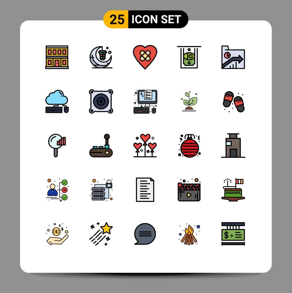 Mobile Interface Filled Line Flat Color Set Of 25 Pictograms Of Folder Business Cresent Money