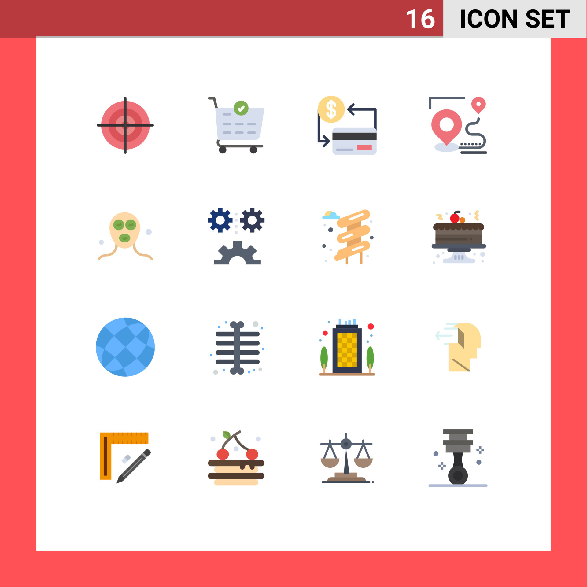 16 Universal Flat Colors Set For Web And Mobile Applications Position Target Card Route Society