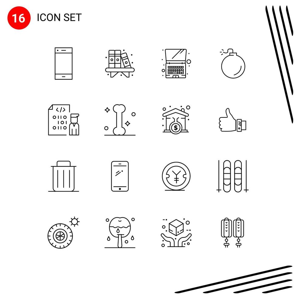Outline Pack Of 16 Universal Symbols Of Development Coding Shelf Explosion Bomb Editable Vector