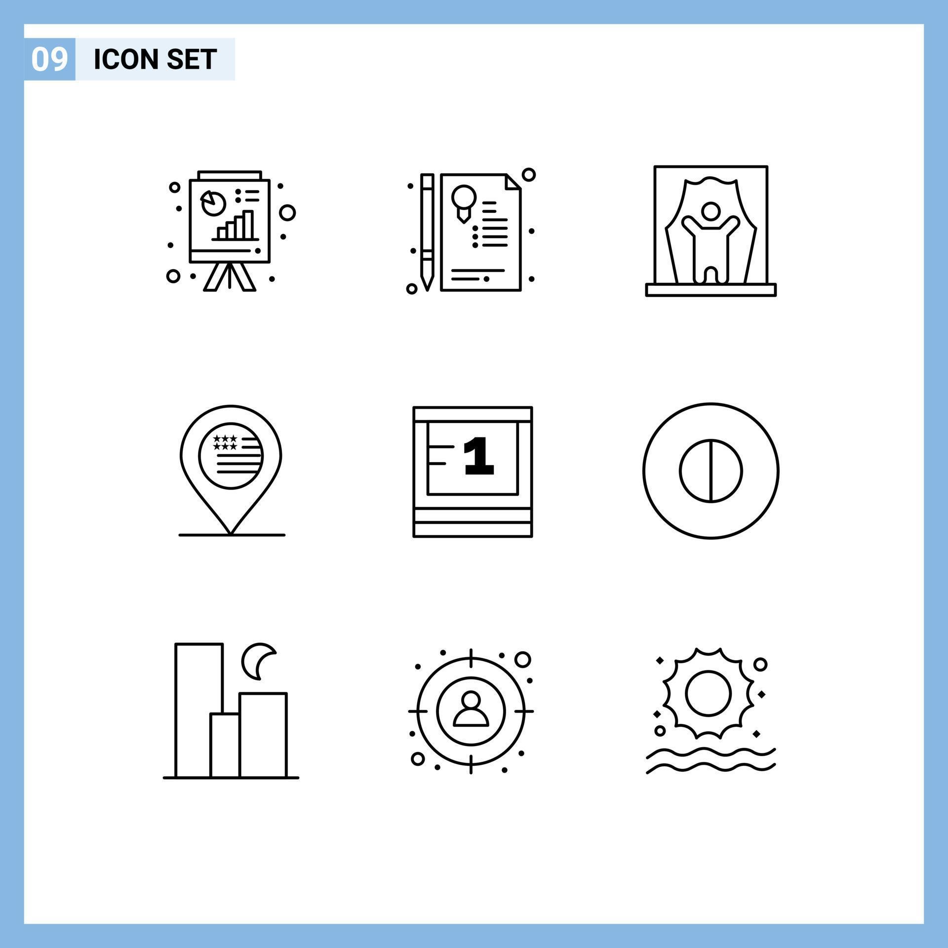 Modern Set of 9 Outlines and symbols such as board map actor location professional artist ...