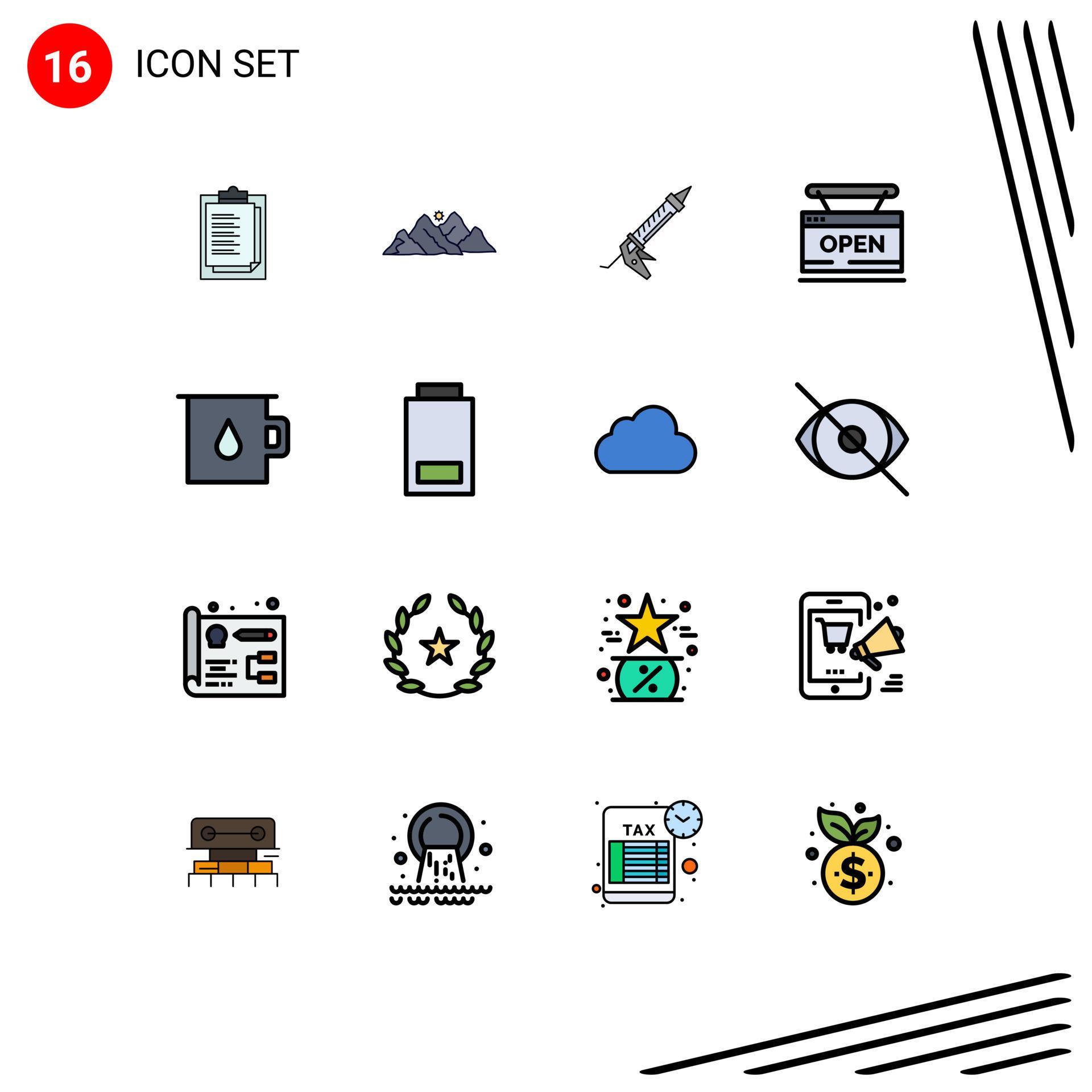 Set Of 16 Vector Flat Color Filled Lines On Grid For Web Shop Scene Open Construction Editable