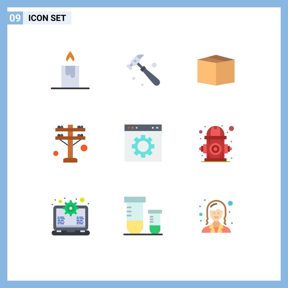 Flat Color Pack Of 9 Universal Symbols Of Control Setting Electric Page Gear Editable Vector